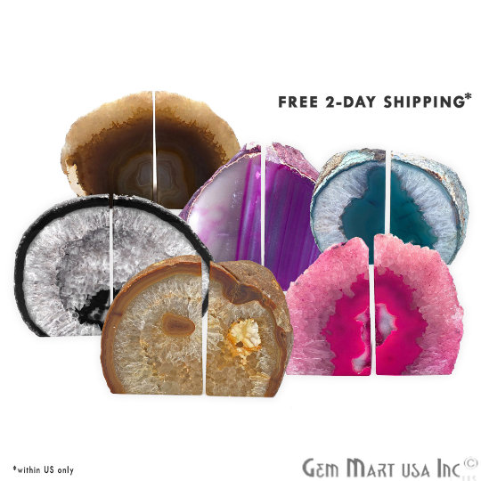 GemMartUSA Geode Bookend, Unique Agate Bookend Pair, Mineral Rock ...