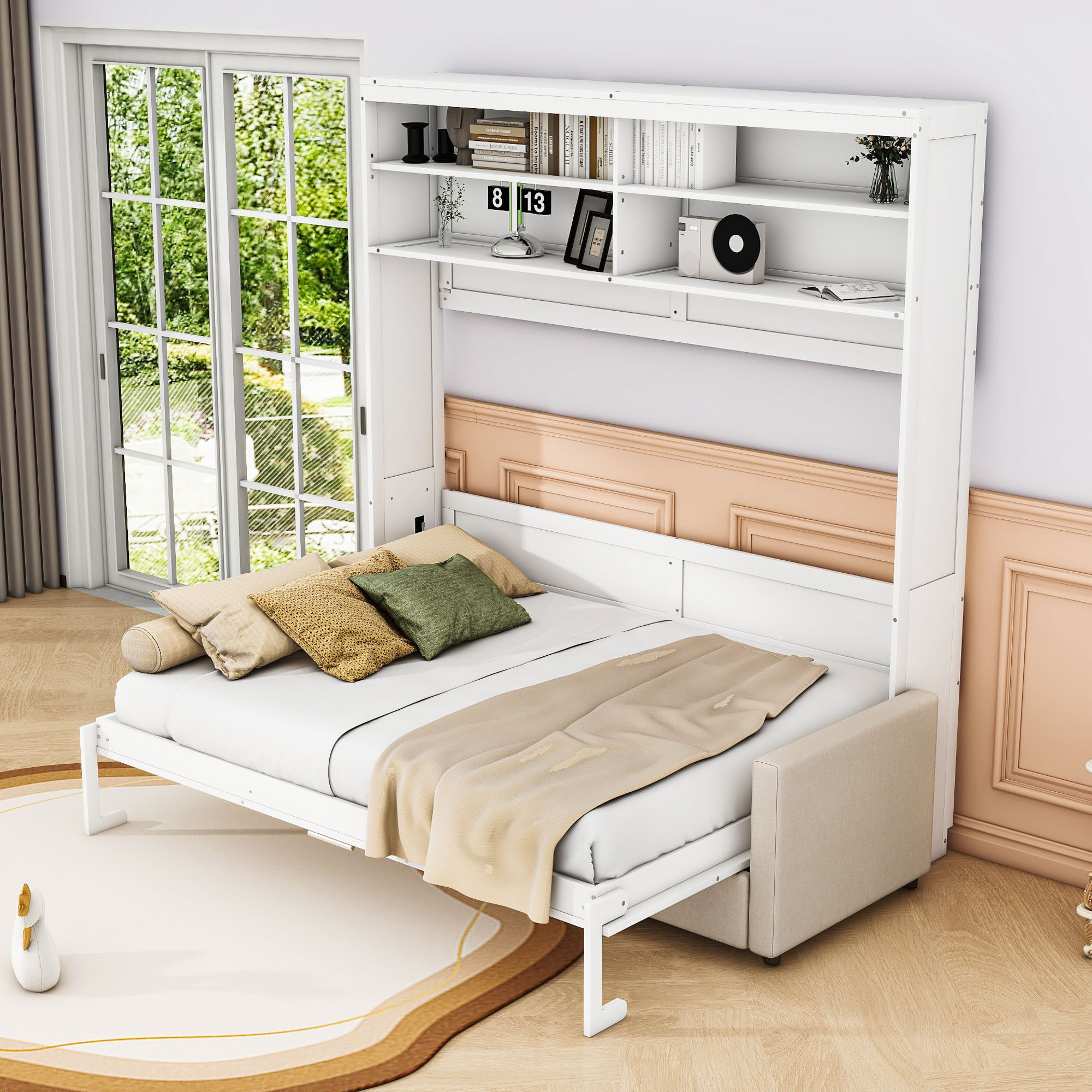 HaddaKella Queen Murphy Bed Wall Bed with Integrated Sofa and Storage ...