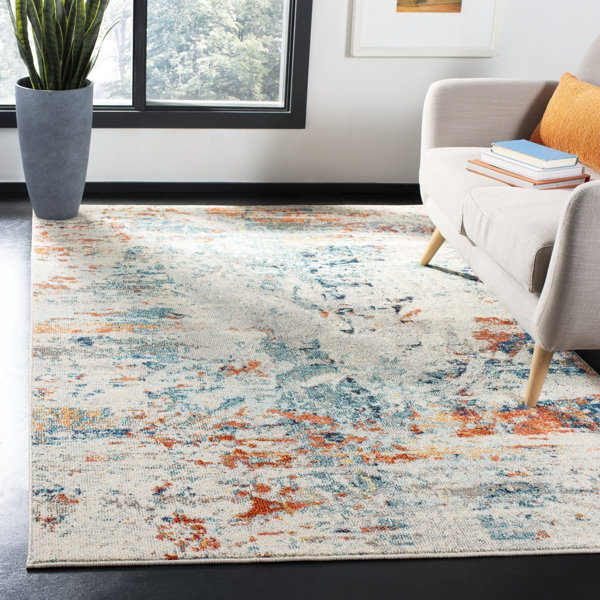 Langley Street® Felty Abstract Cream/Orange/Blue Rug & Reviews | Wayfair