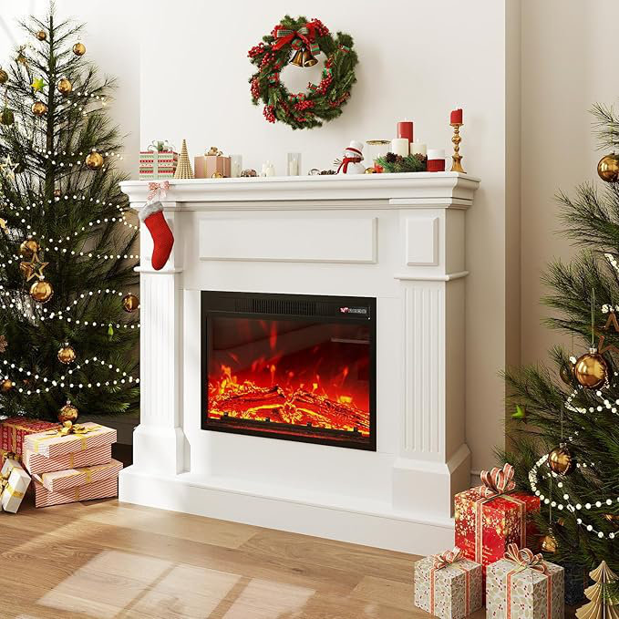 Winston Porter Electric Fireplace with Mantel, Electric Fireplace ...