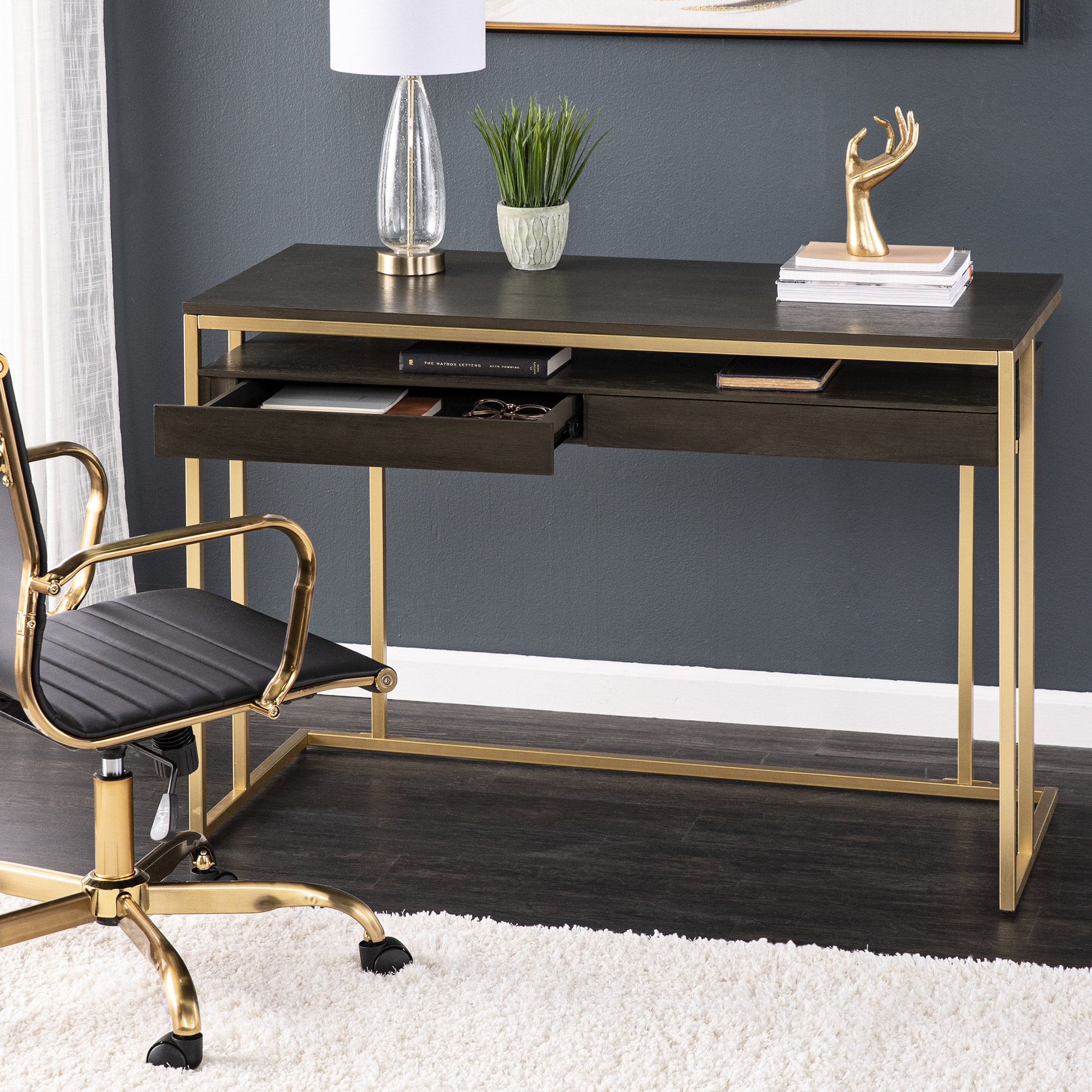 Latitude Run® Writing Desk With Storage - Contemporary Work For Home ...
