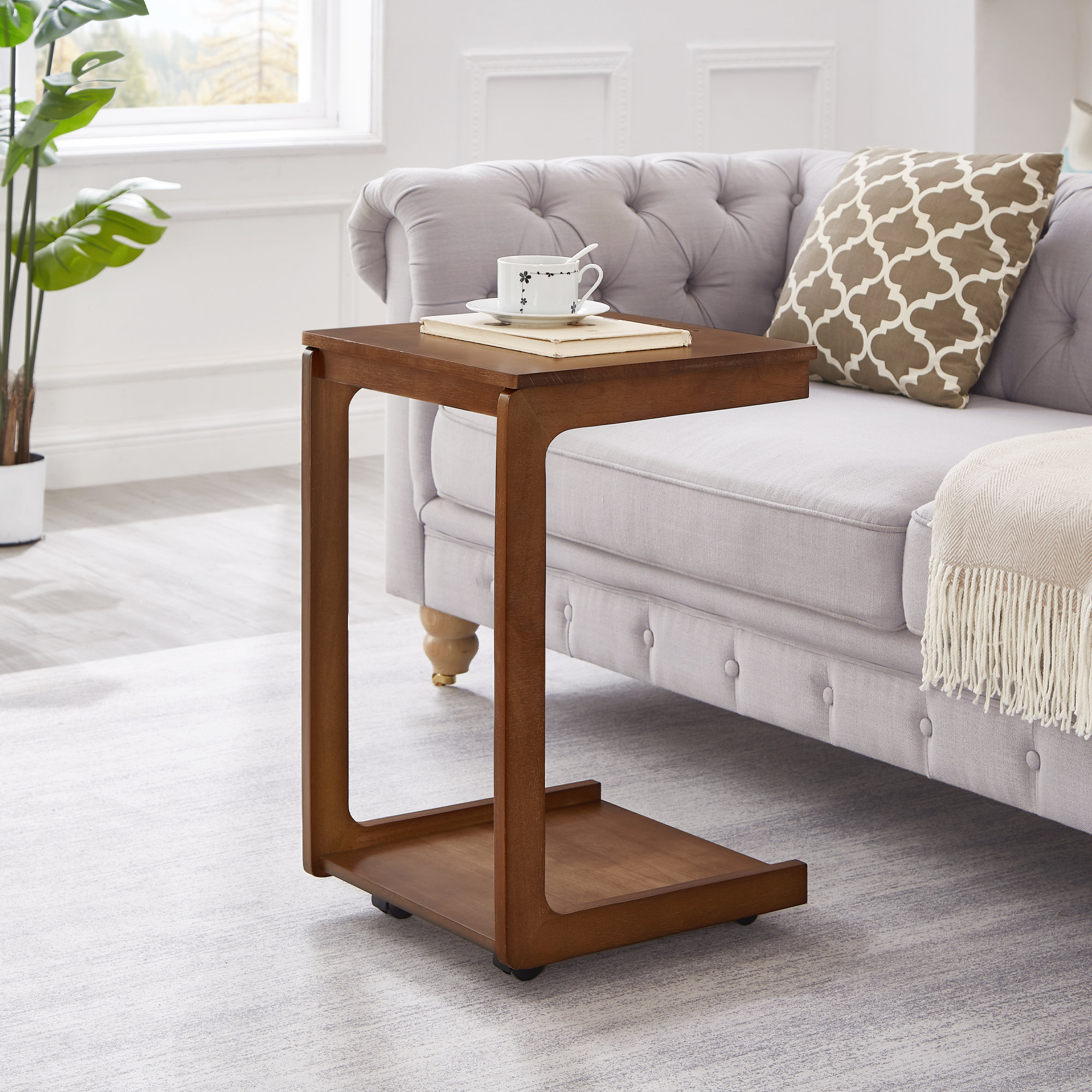 Millwood Pines Adjustable Solid Wood C-Shaped End/Side Table with ...