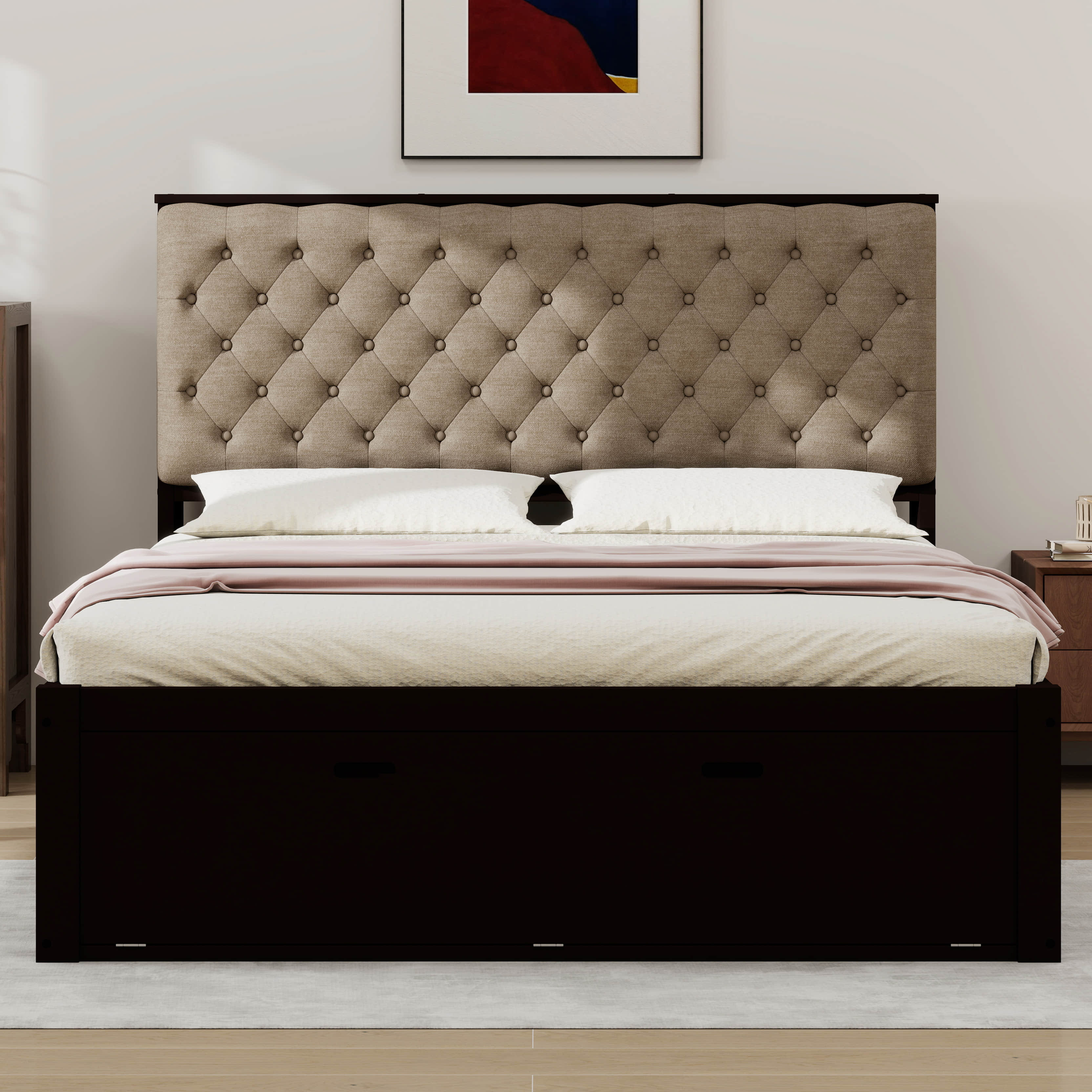 House of Hampton® Morina Wood Queen Size Platform Bed With Storage ...