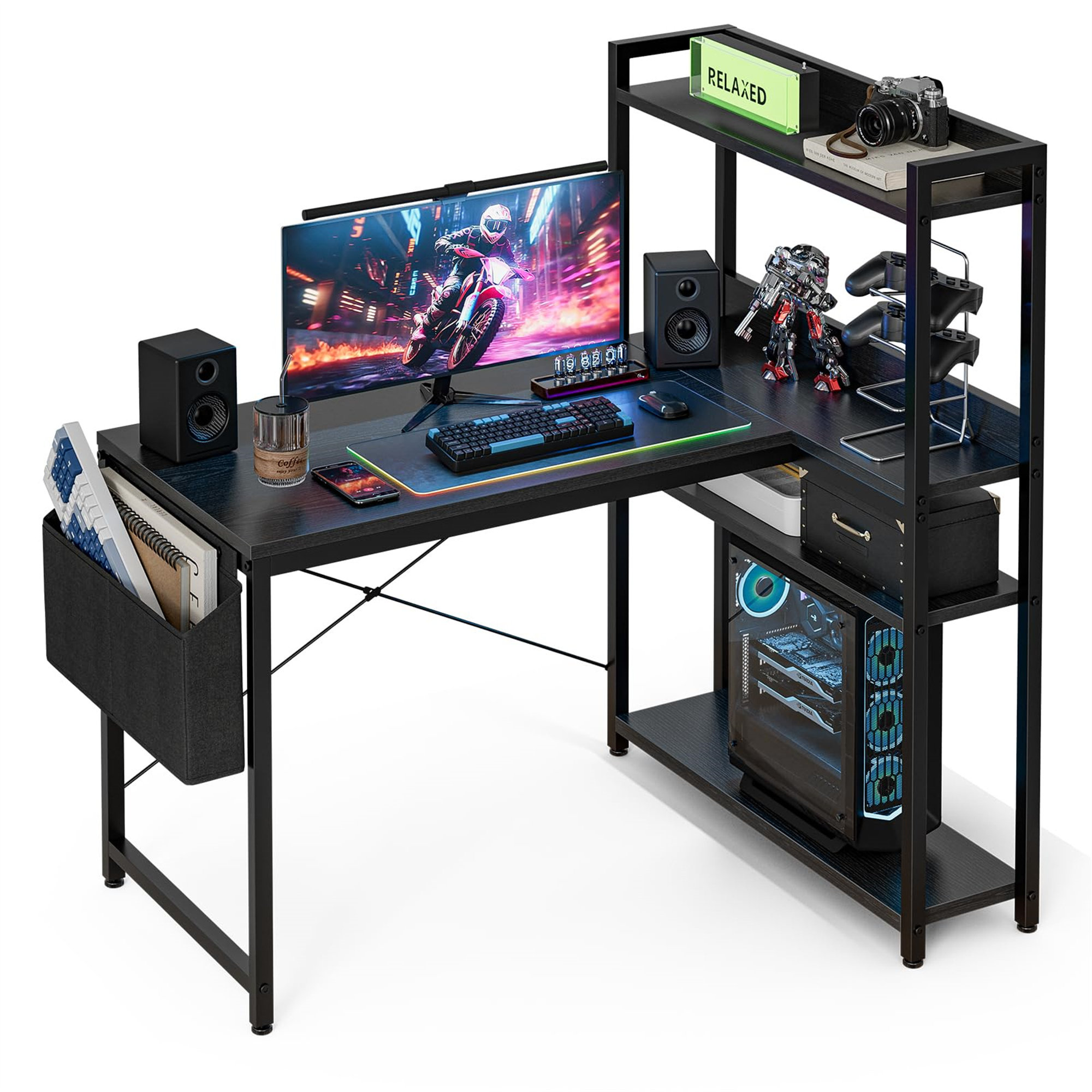 Borough Wharf L Shaped Gaming Desk With Reversible Storage Shelves ...