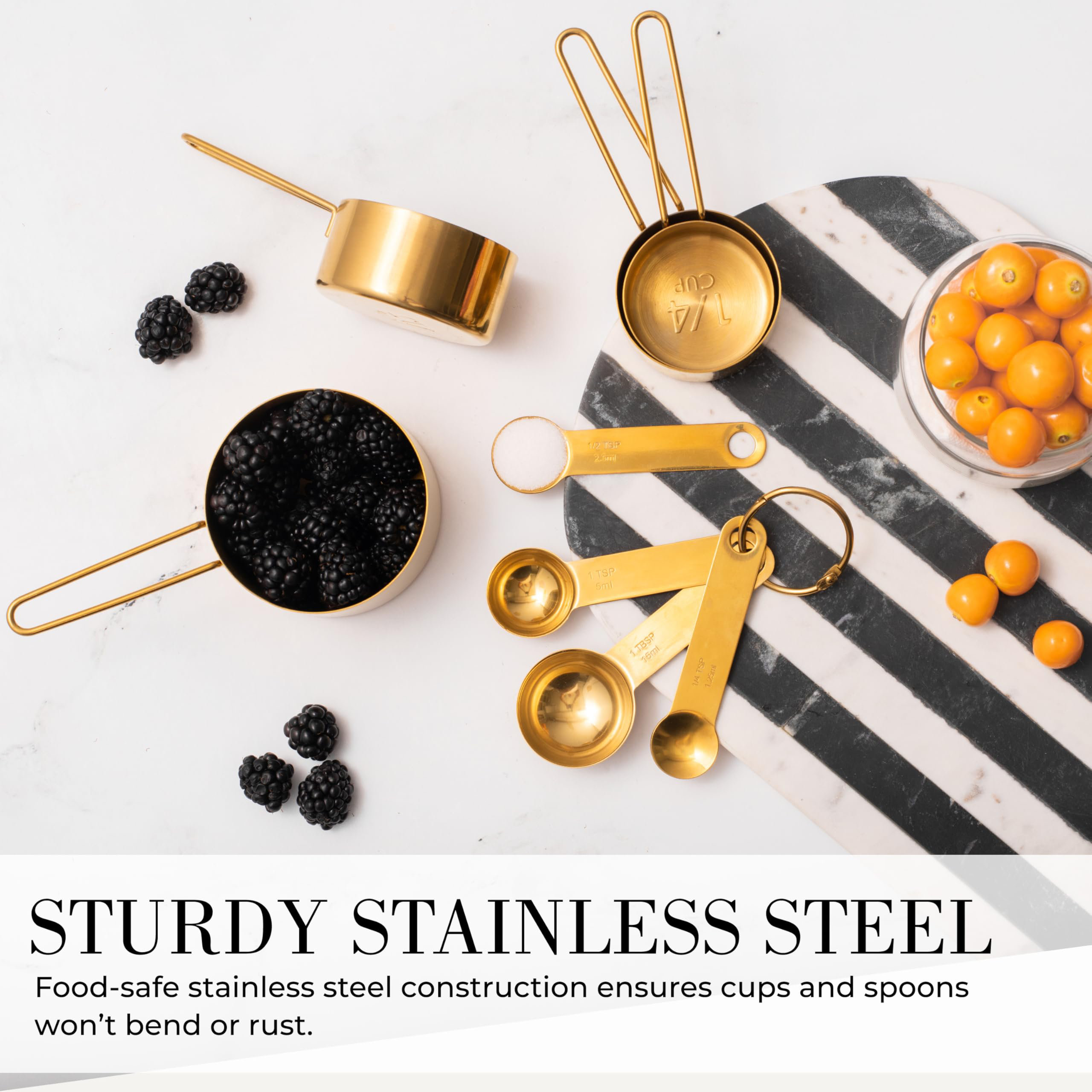 BOJUNTAN Gold Measuring Cups And Spoons Set – Stackable 8-Piece Brass ...