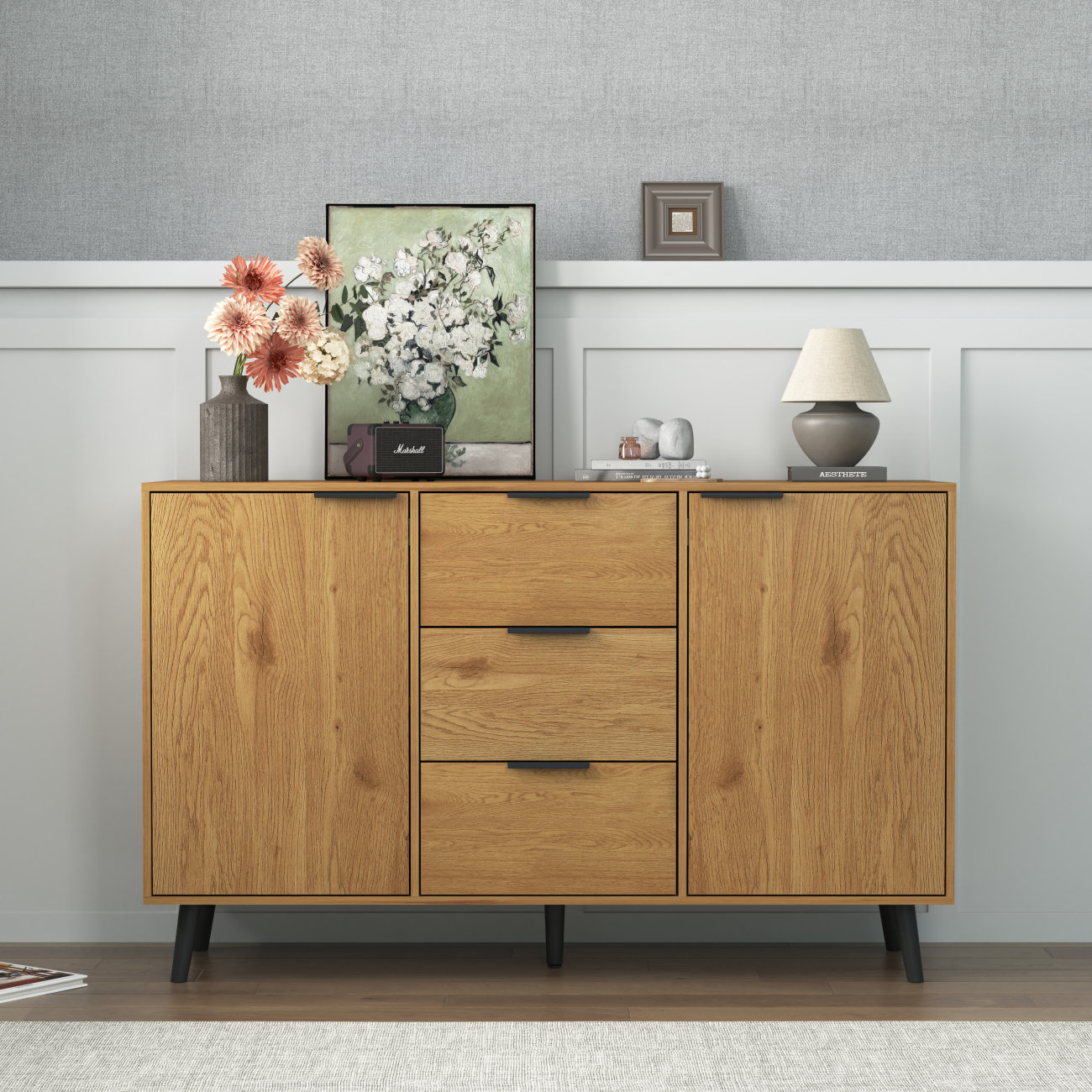 George Oliver Sideboard Buffet Cabinet Wood Coffee Bar Cabinet Kitchen ...