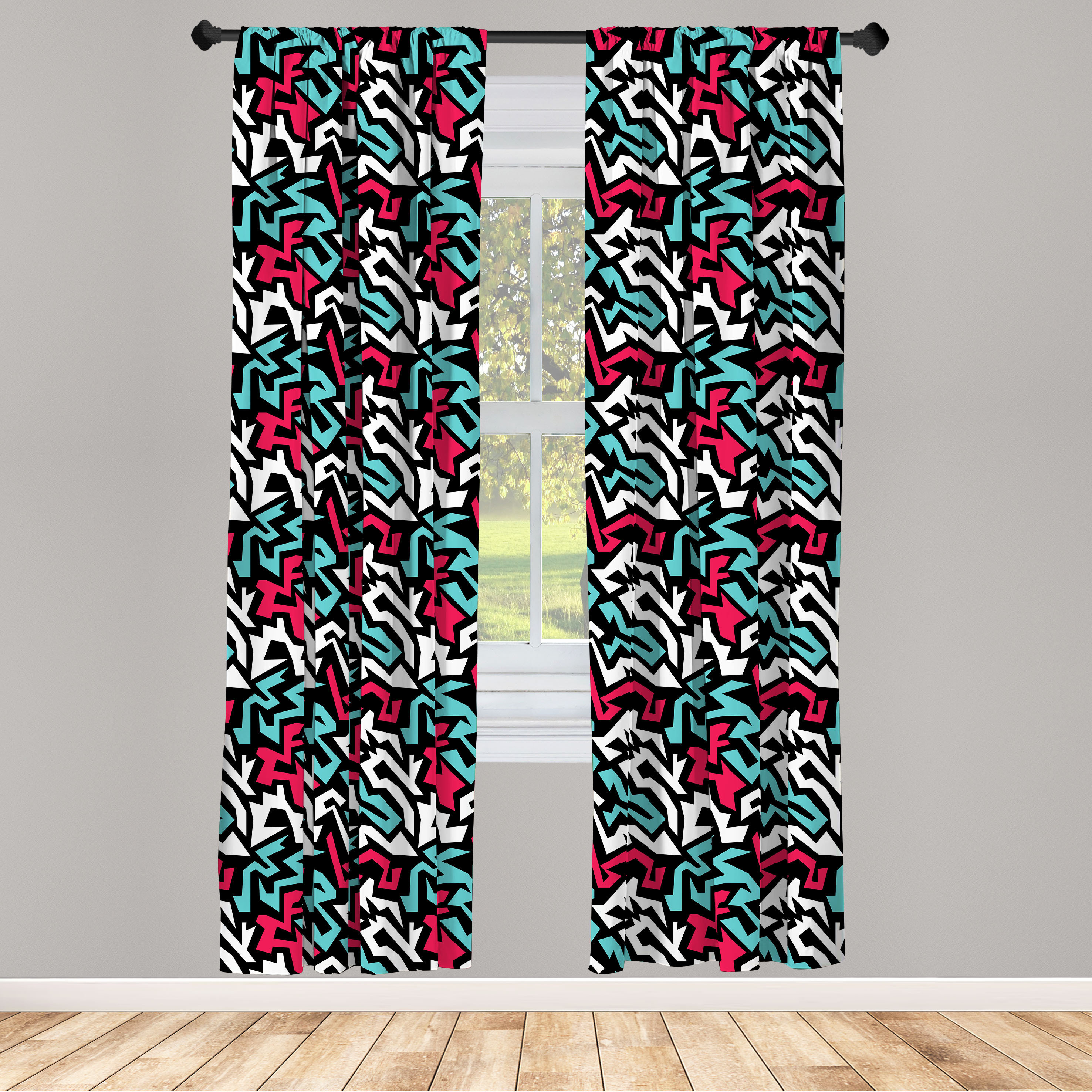 East Urban Home Graffiti 4-Panel Curtains, Sharp Geometric Motifs Art ...