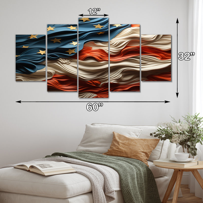 Design Art Modern USA Flag II - Flags Canvas Wall Art - 5 Panels | Wayfair