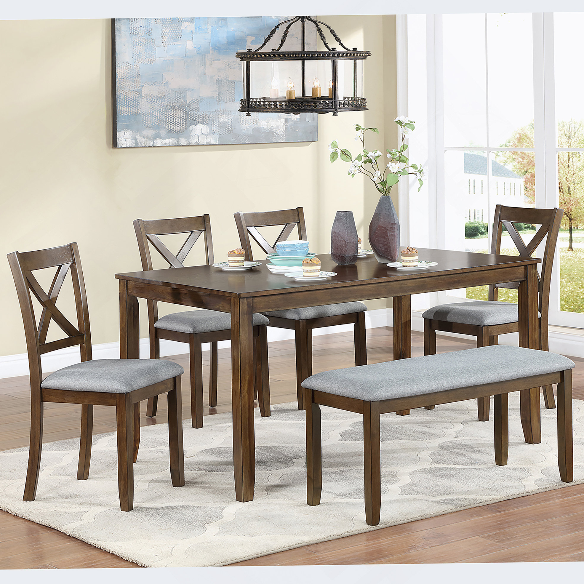 17 Stories Dining Rectangular Table with Bench, Kitchen Table with ...