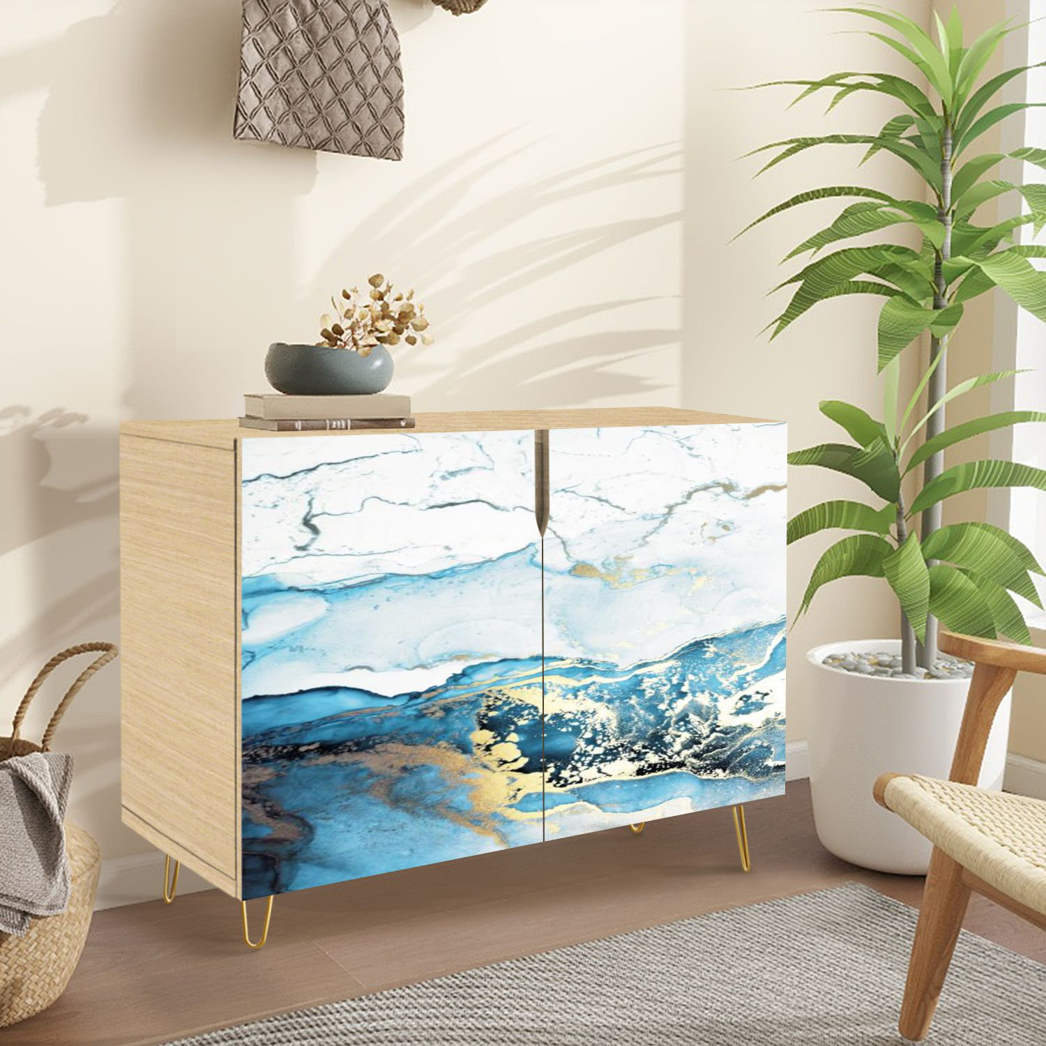 Dakota Fields Sideboard Buffet Cabinet with Storage Alcohol Drops Sea waves blots Water with 2 ...