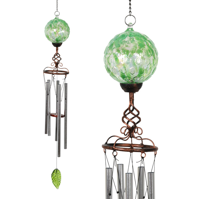 Exhart Solar Pearlized Honeycomb Glass Ball Wind Chime with Metal ...
