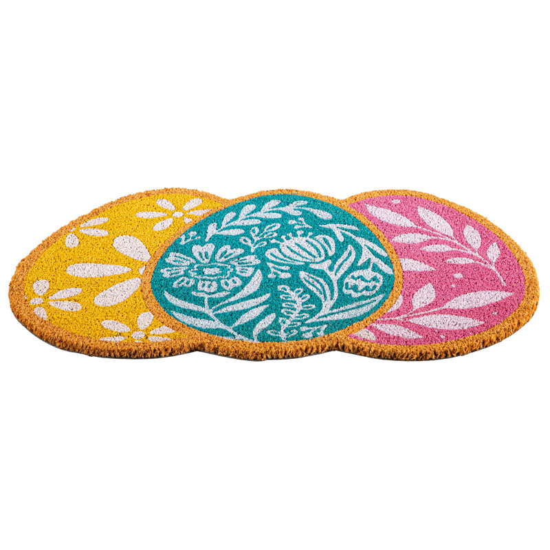 The Holiday Aisle® Happy Easter Floral Egg Shaped Coir Mat | Wayfair