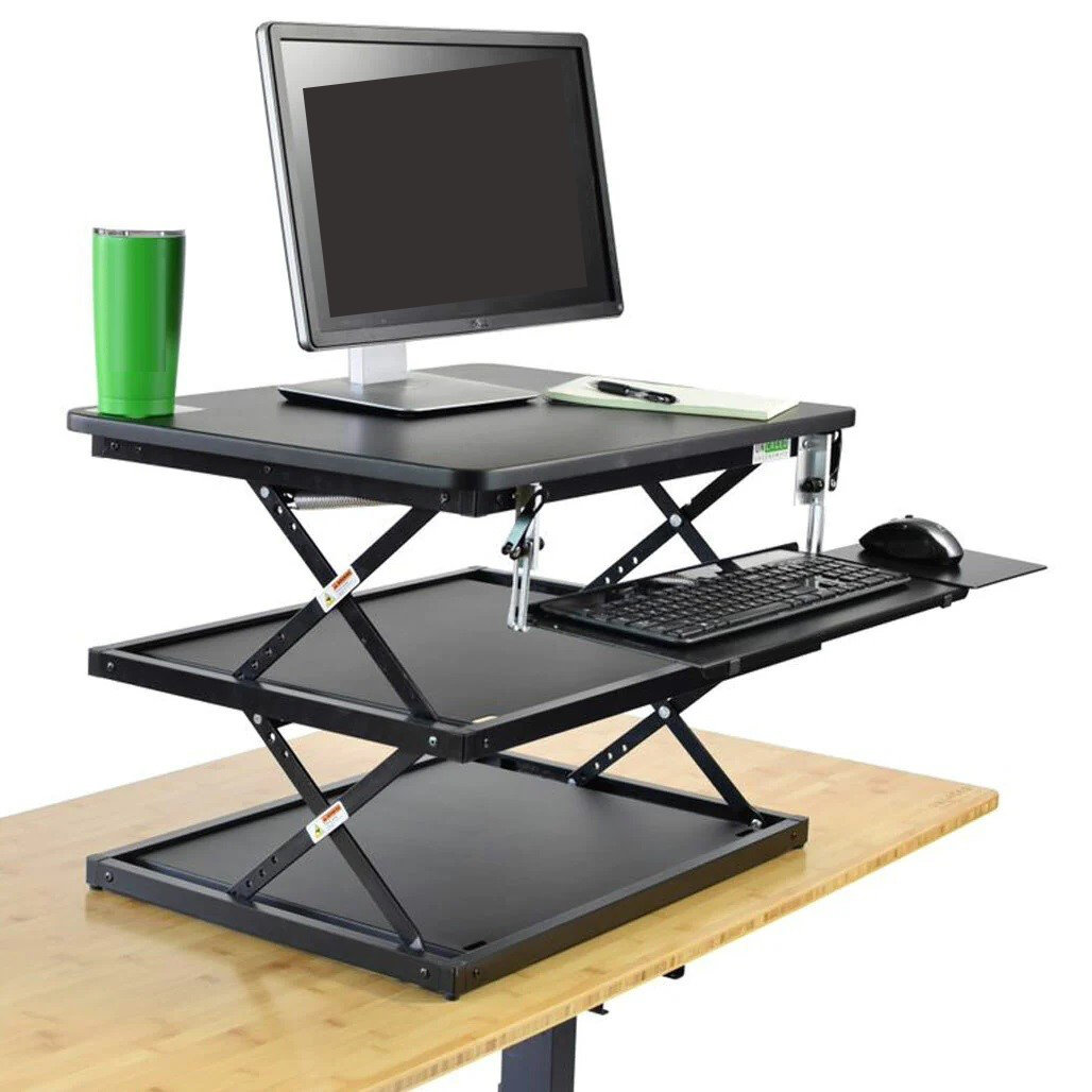 Lux Comfort Black Adjustable Tall Standing Desk Converter And Riser ...