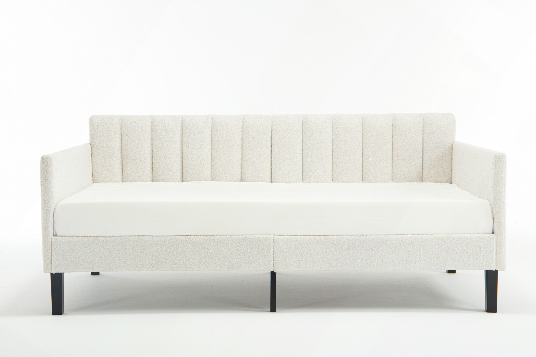 Latitude Run® Elena Ivory Boucle Upholstered Daybed, Ribbed Tufted ...