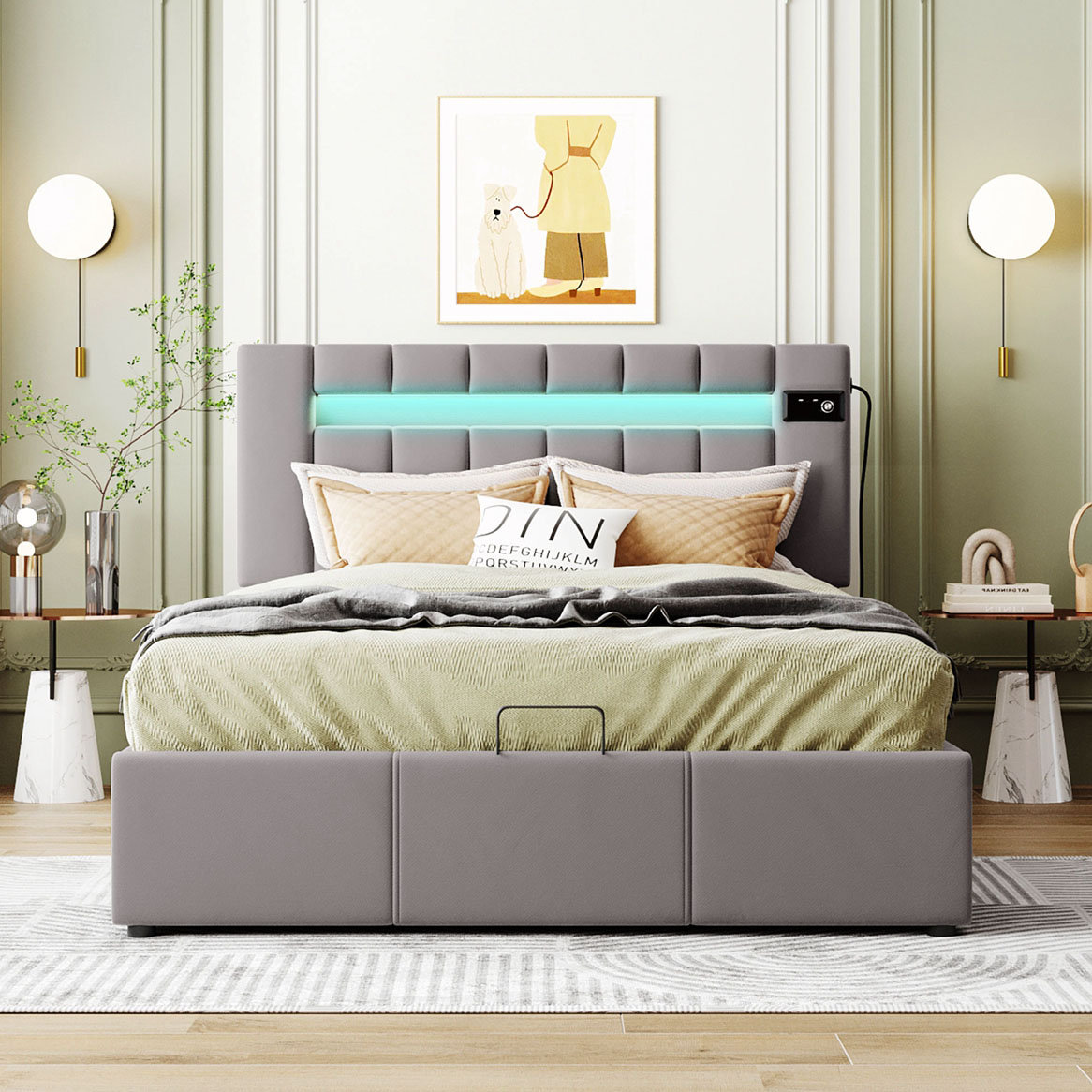 Wrought Studio Dexton Upholstered Bed With Led Light, Bluetooth Player ...