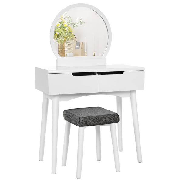 Wrought Studio™ Arinze Vanity Set with Stool and Mirror & Reviews | Wayfair