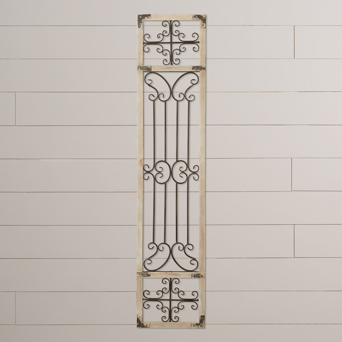 One Allium Way® Wood Distressed Ornamental Panel Scroll Cream Wall ...