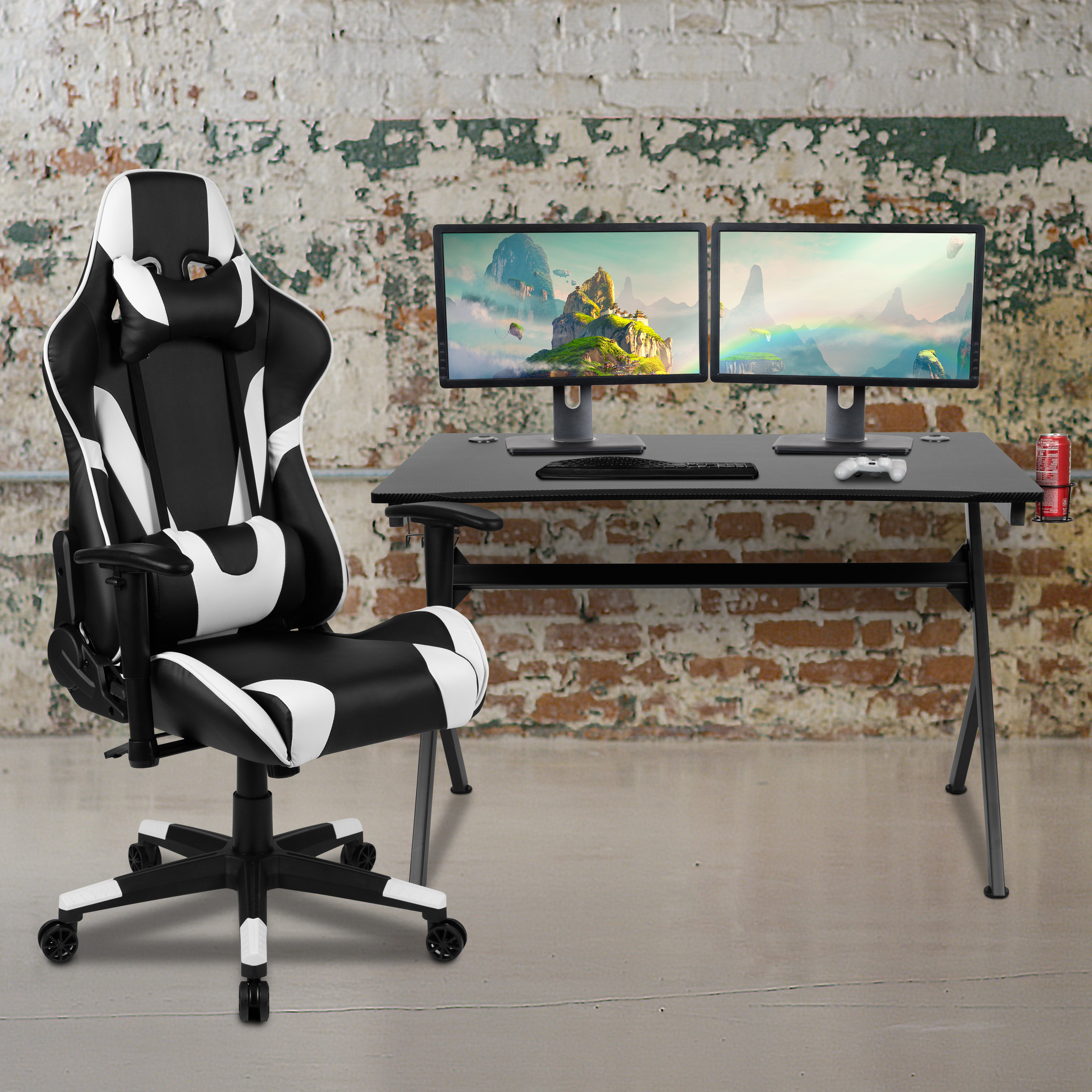 Inbox Zero Gaming Desk and Reclining Gaming Chair Set with Cup Holder ...