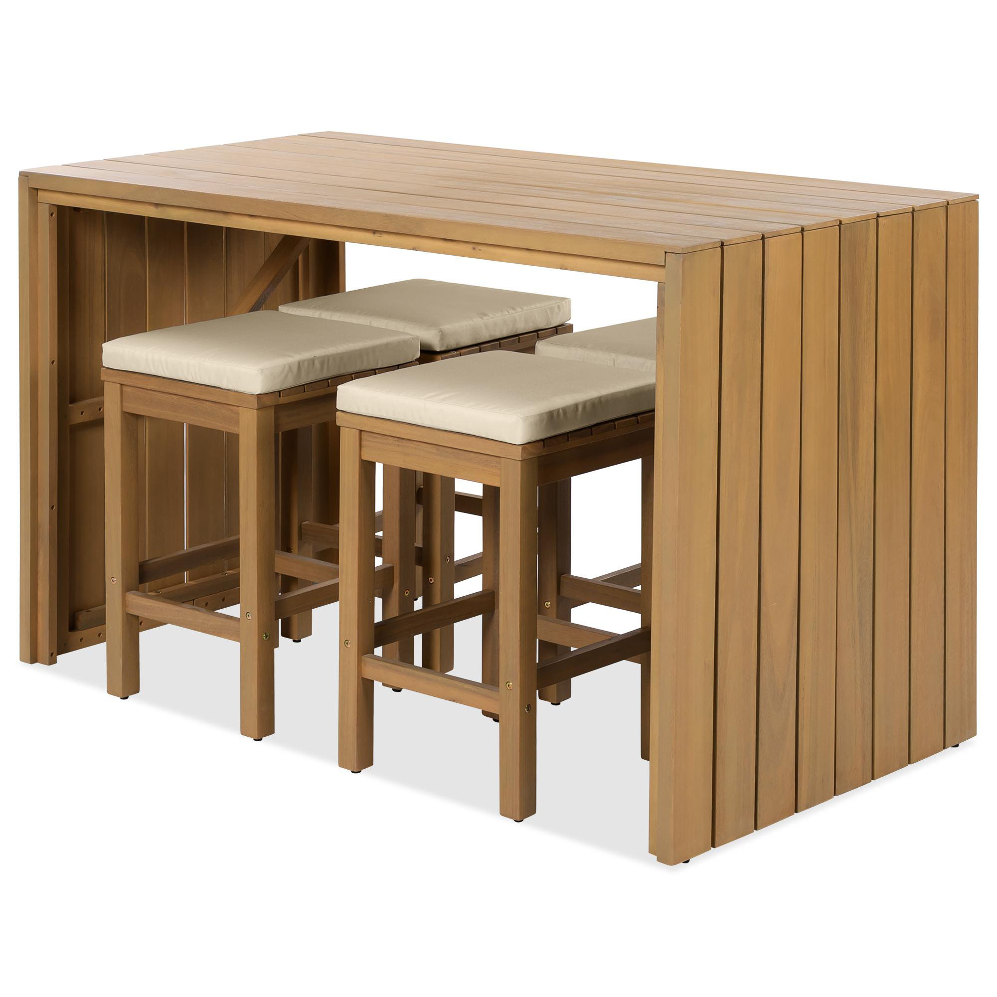 Arlmont & Co. Larkspur 5 Piece Outdoor Acacia Wood Patio Bar Set With ...