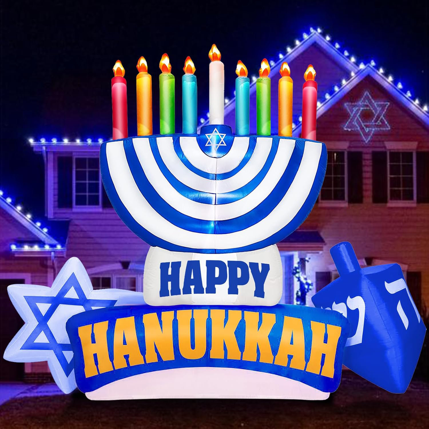 The Holiday Aisle® Menorah Inflatables Decorations, 8FT Hanukkah Menorah Inflatable Yard Decor ...