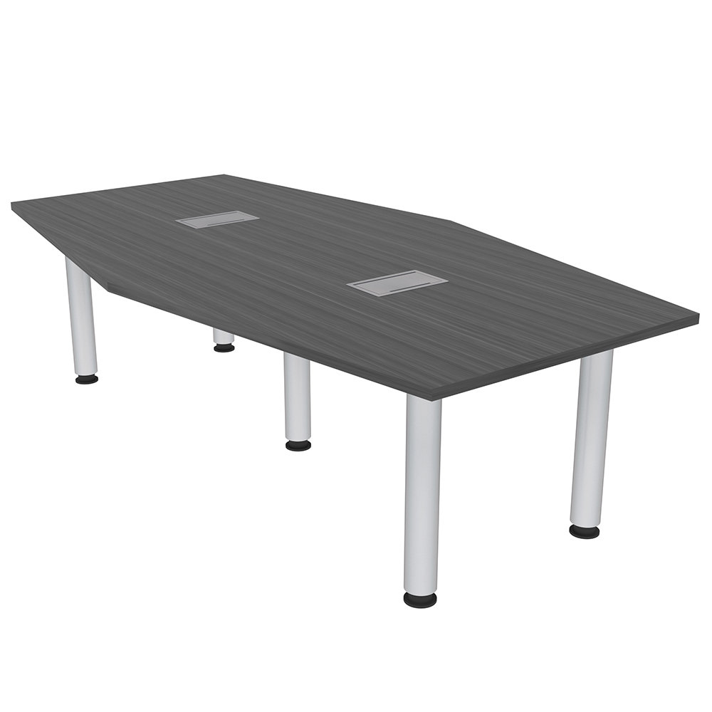 Inbox Zero 7x4 Hexagon Irregular Conference Room Table with Silver Post ...
