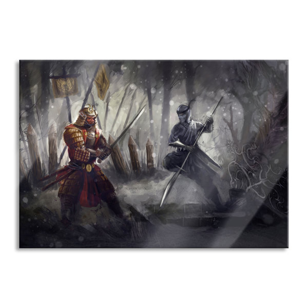 Happy Larry Glass art | Wall art on real glass | Fight between Samurai ...
