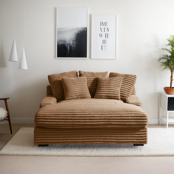 Hokku Designs 63.5" Cloud Plush Corduroy sofa Upholstered Chaise Lounge ...