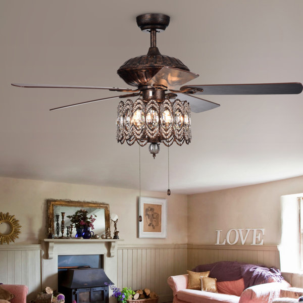 Astoria Grand 52" Geraghty 5 - Blade Crystal Ceiling Fan with Pull ...