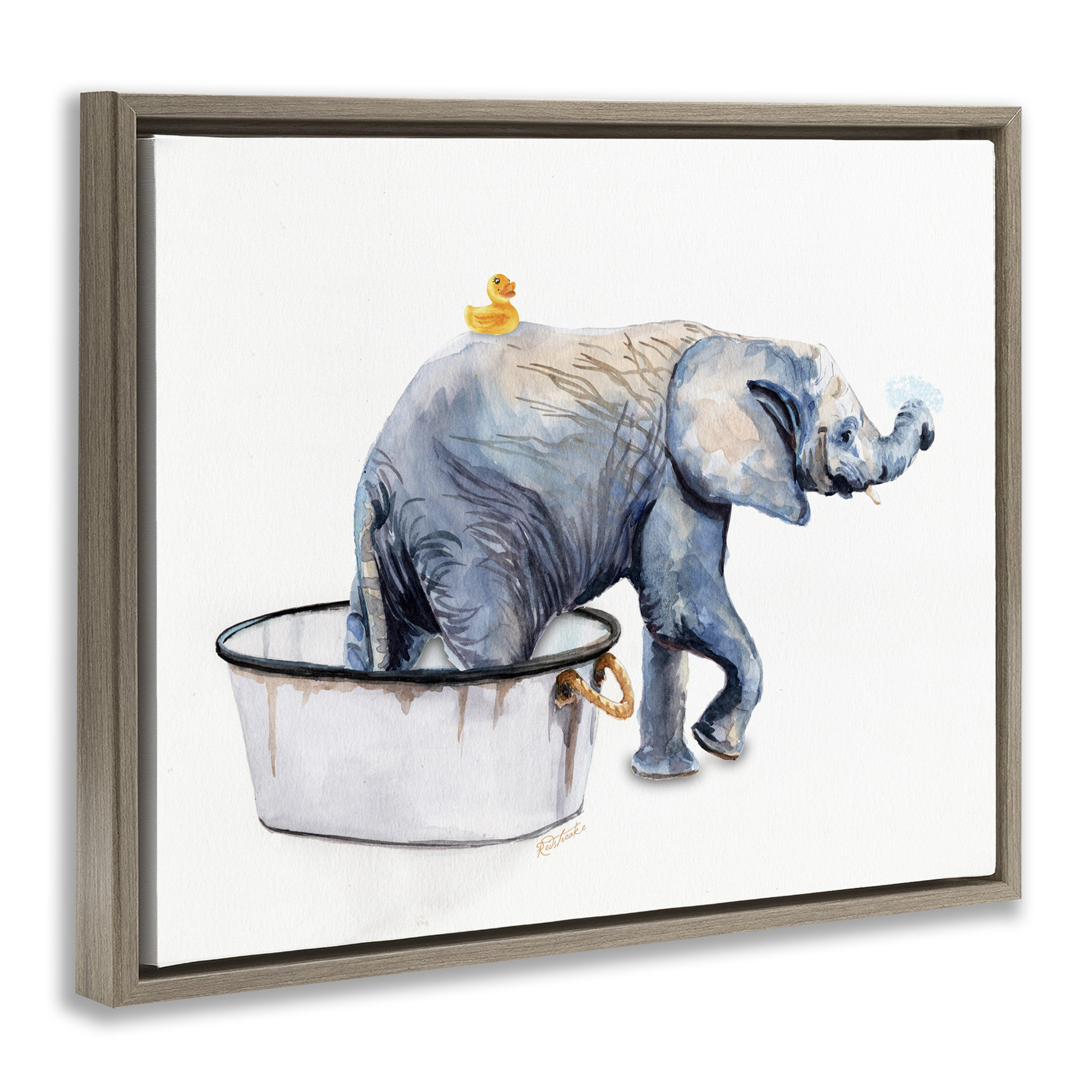 Trinx Elephant & Rubber Duck Bath Framed Floater Canvas Wall Art by ...