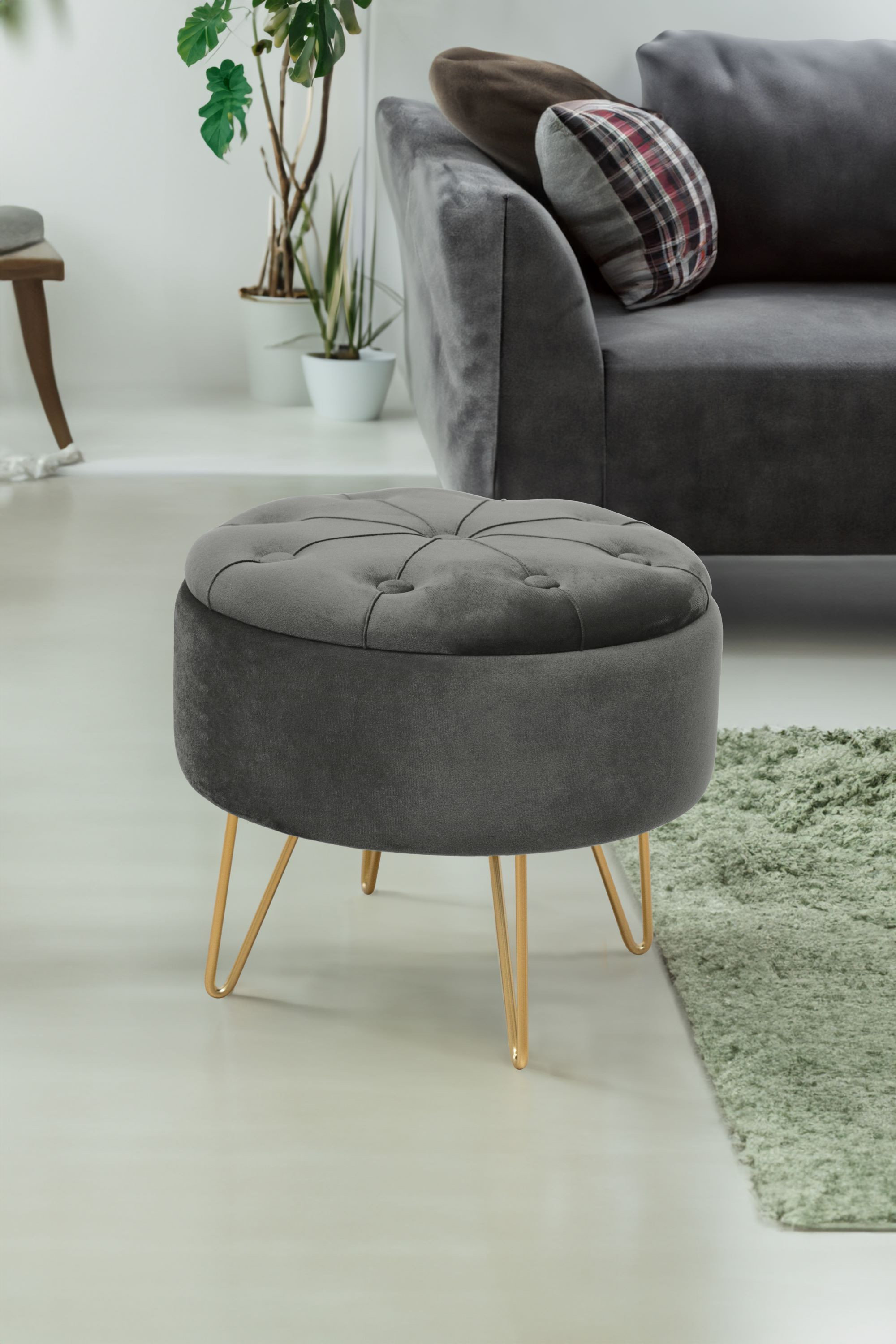 Fairmont Park 38cm Wide Velvet Tufted Circle Pouffe Ottoman with ...