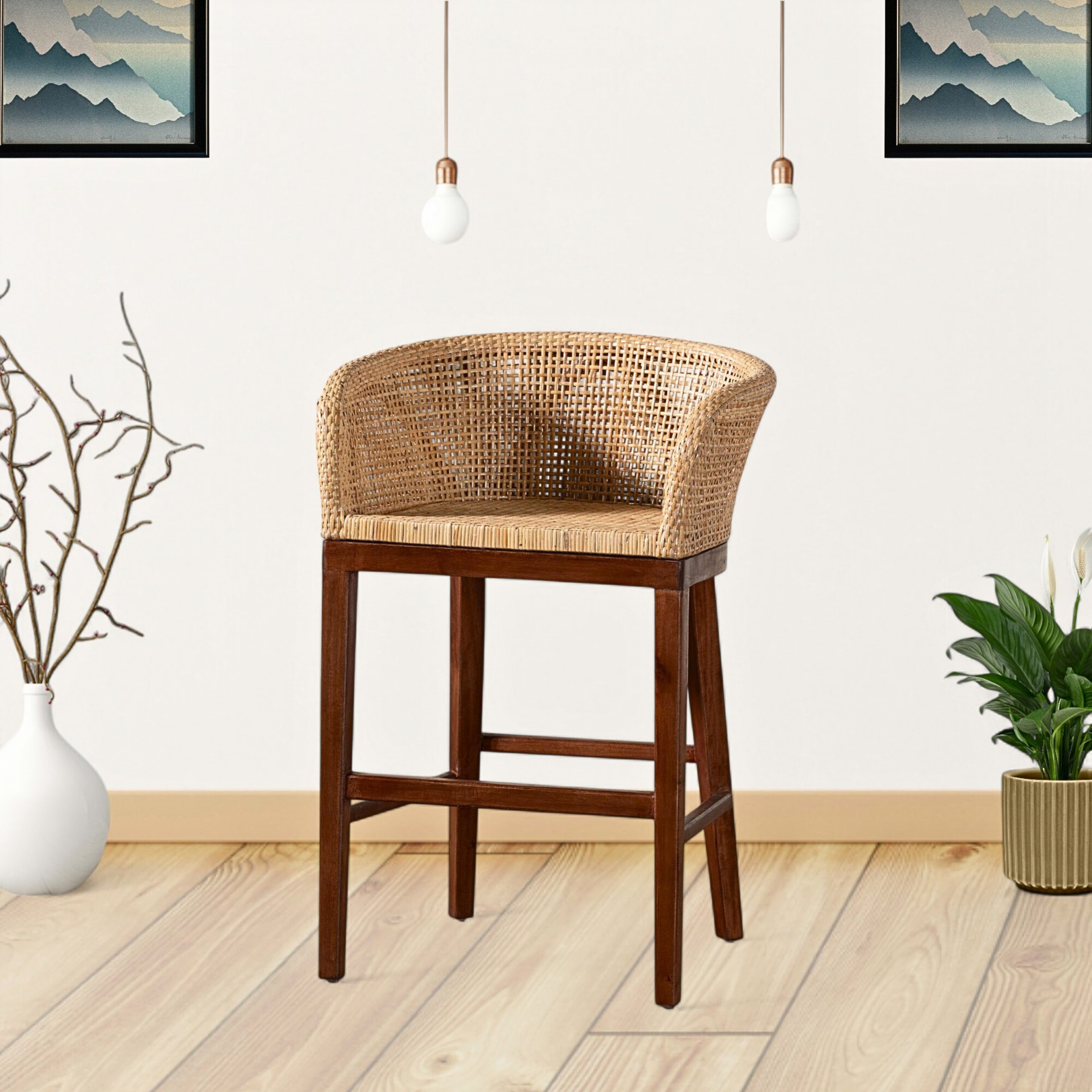 Bay Isle Home™ Codi Rattan and Acacia Wood Counter Stool in Natural and ...