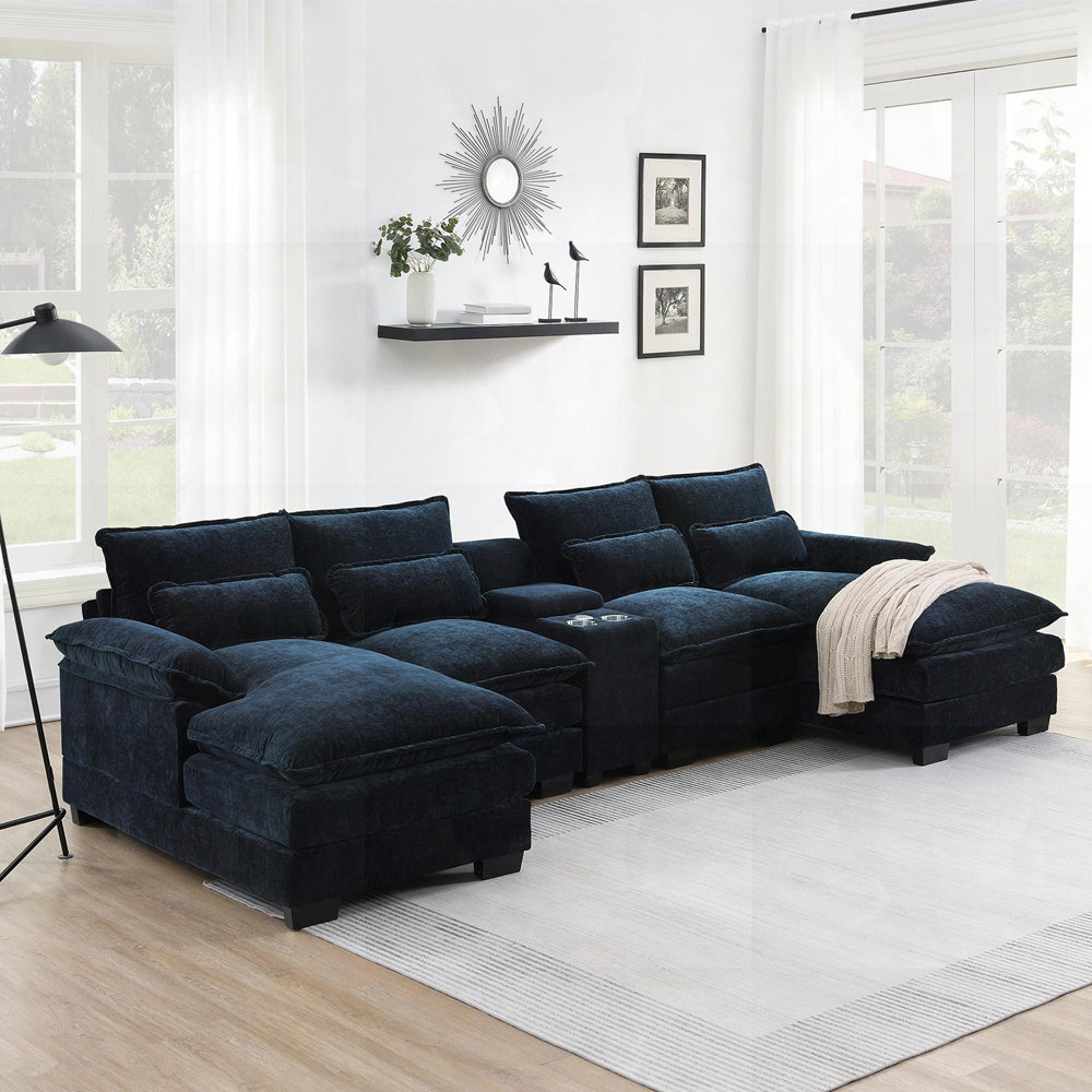 Latitude Run® Comfy Chenille Cloud Couch with Chaise | Wayfair