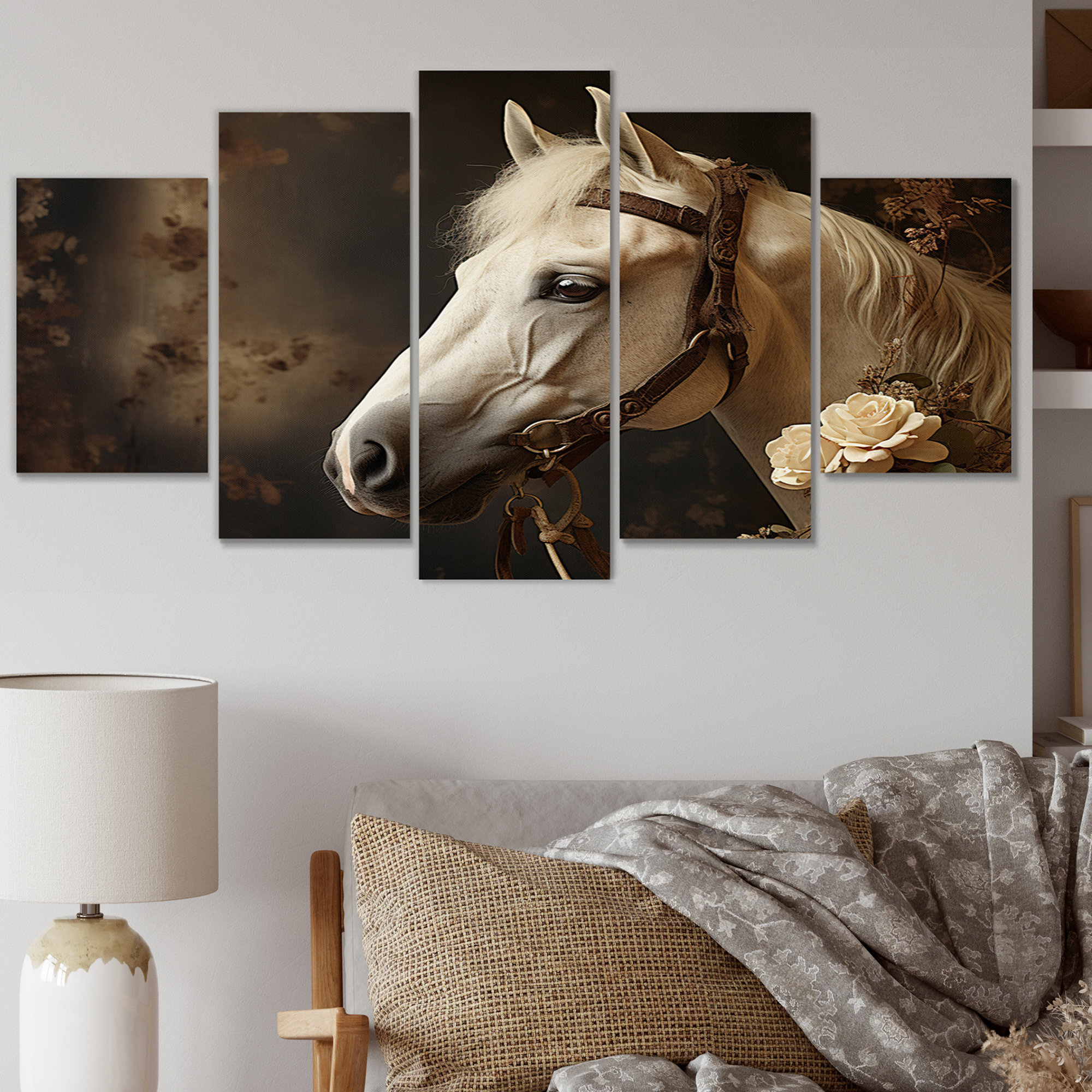 Charlton Home White Beige Horse Majestic Duality - Animals Canvas Art ...