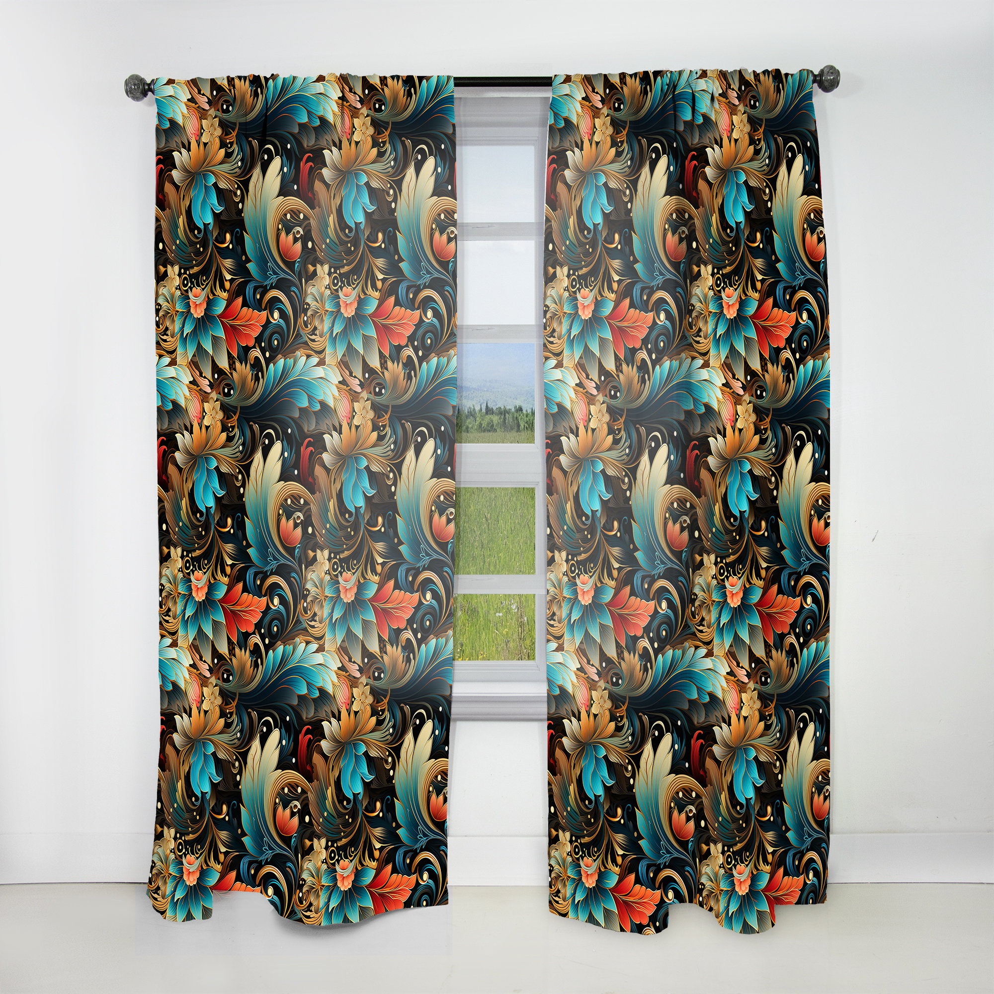 Design Art Futuristic Fusion Paisley Pattern I - Floral Curtain ...
