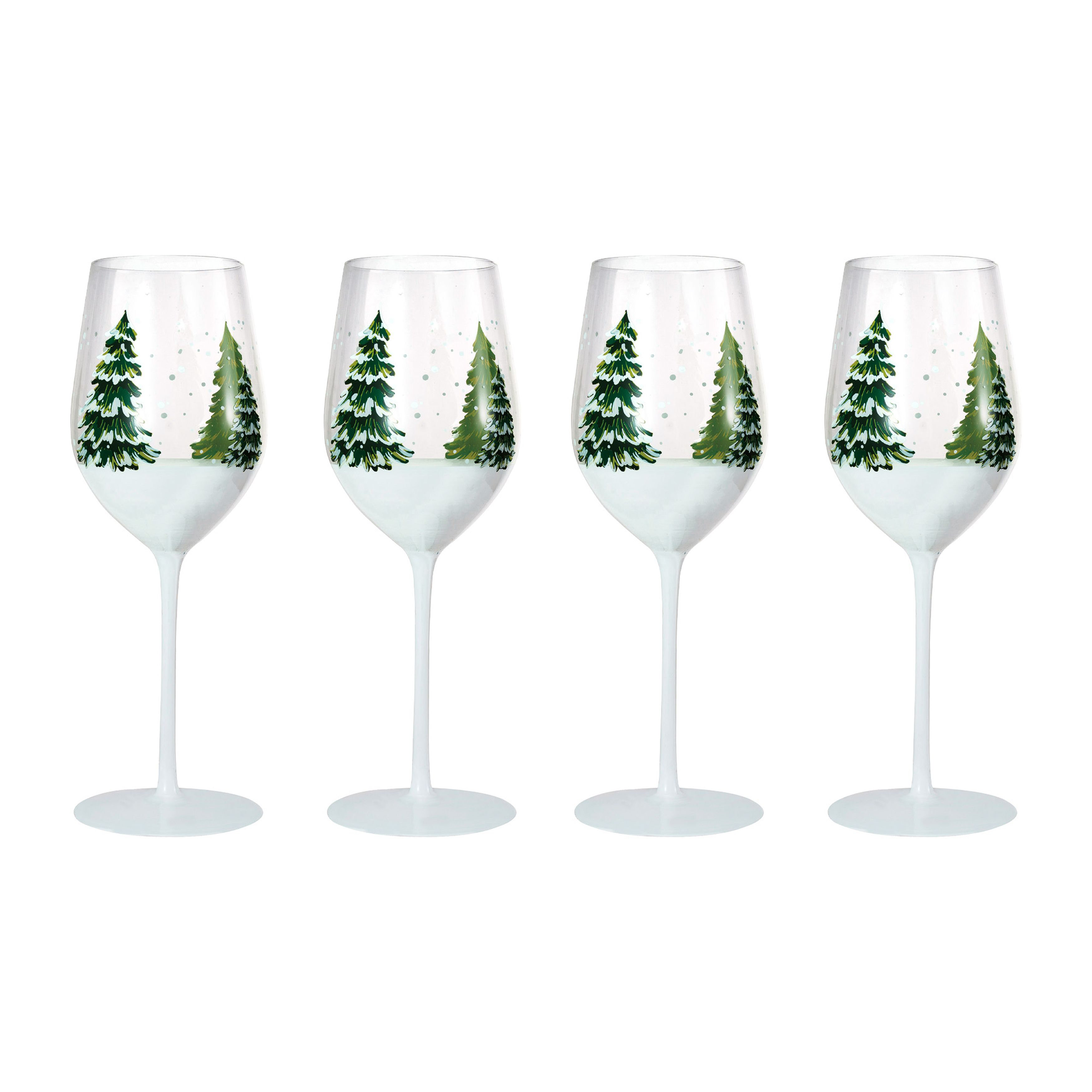 The Holiday Aisle® Hand-Painted Tree And Snow Wine Glass | Wayfair