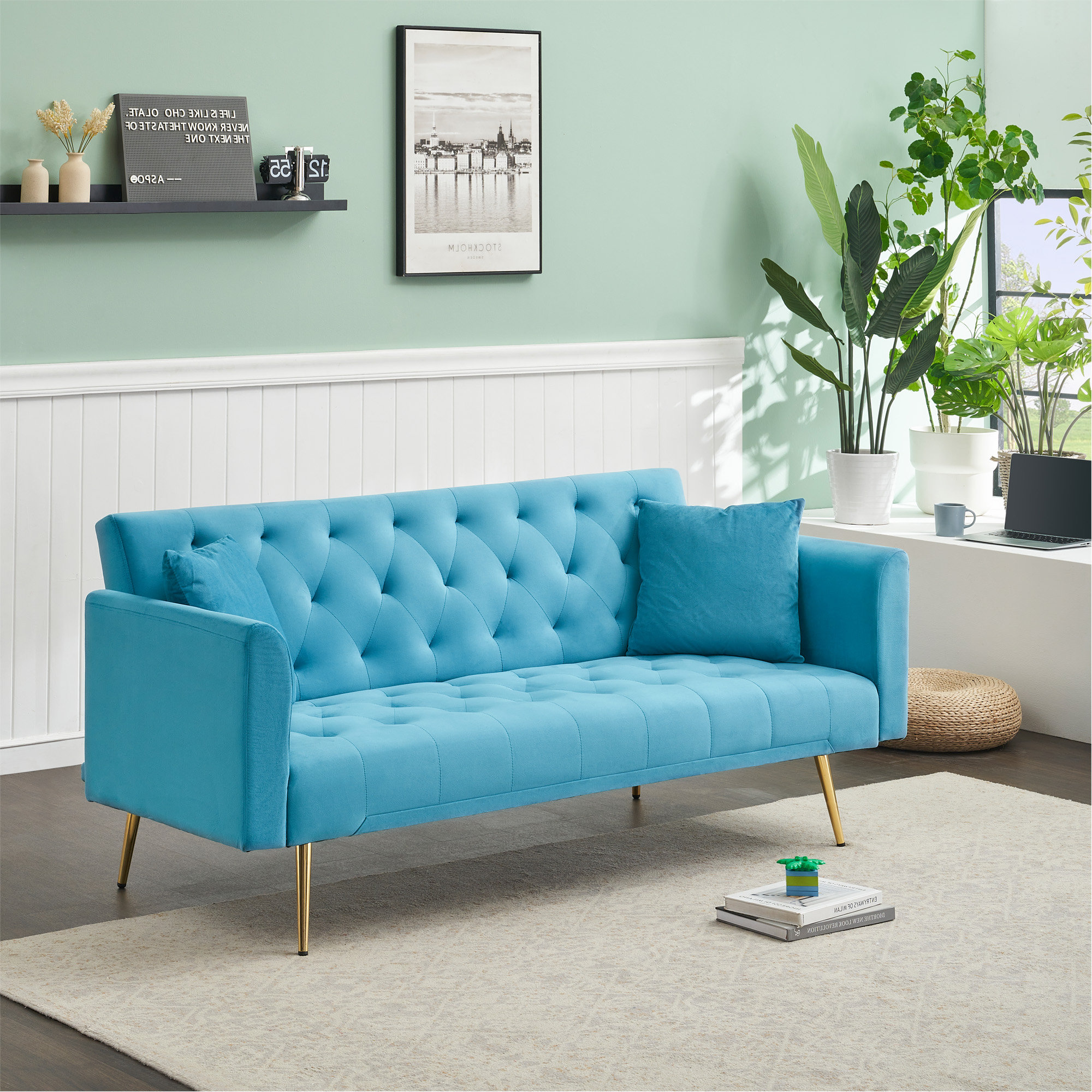 House of Hampton® 71 Inch Convertible Love Seat Sofa, American Retro ...