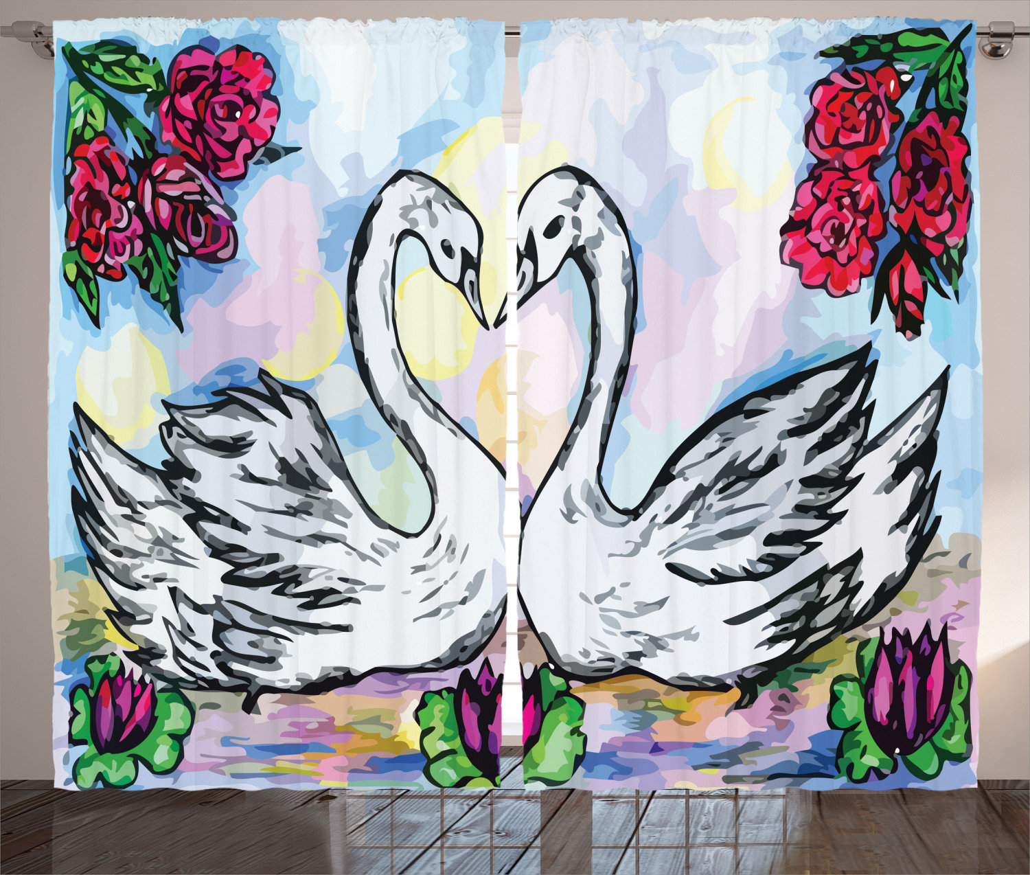 East Urban Home Swan Semi-Sheer Rod Pocket Curtain Panels | Wayfair