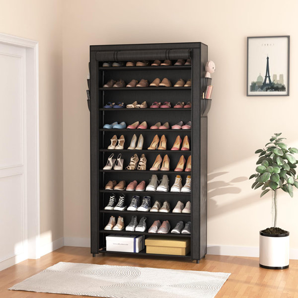Ivy Bronx 10-Tier Shoe Rack With Cover, Large Capacity Stackable Tall ...