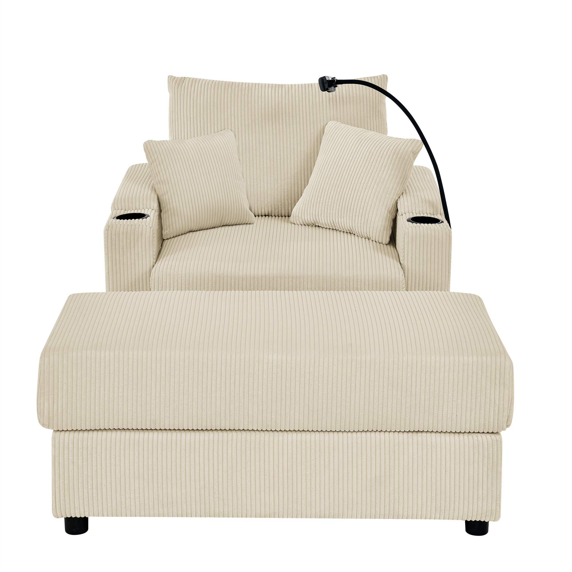 Latitude Run® Corduroy Armchair with Ottoman,Storage Armrest,Comfy ...