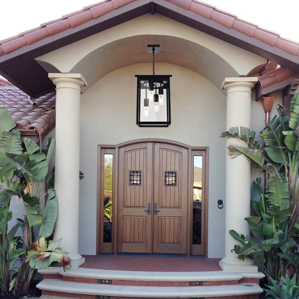 17 Stories Black Outdoor Pendant Light Fixture, Exterior Chandelier ...