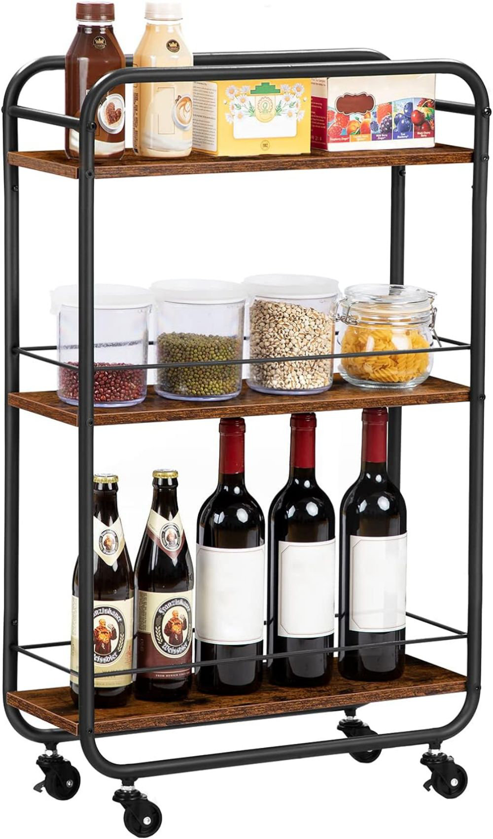 Passetas Slim Rolling Storage Cart With Lockable Casters, 3 Tier ...