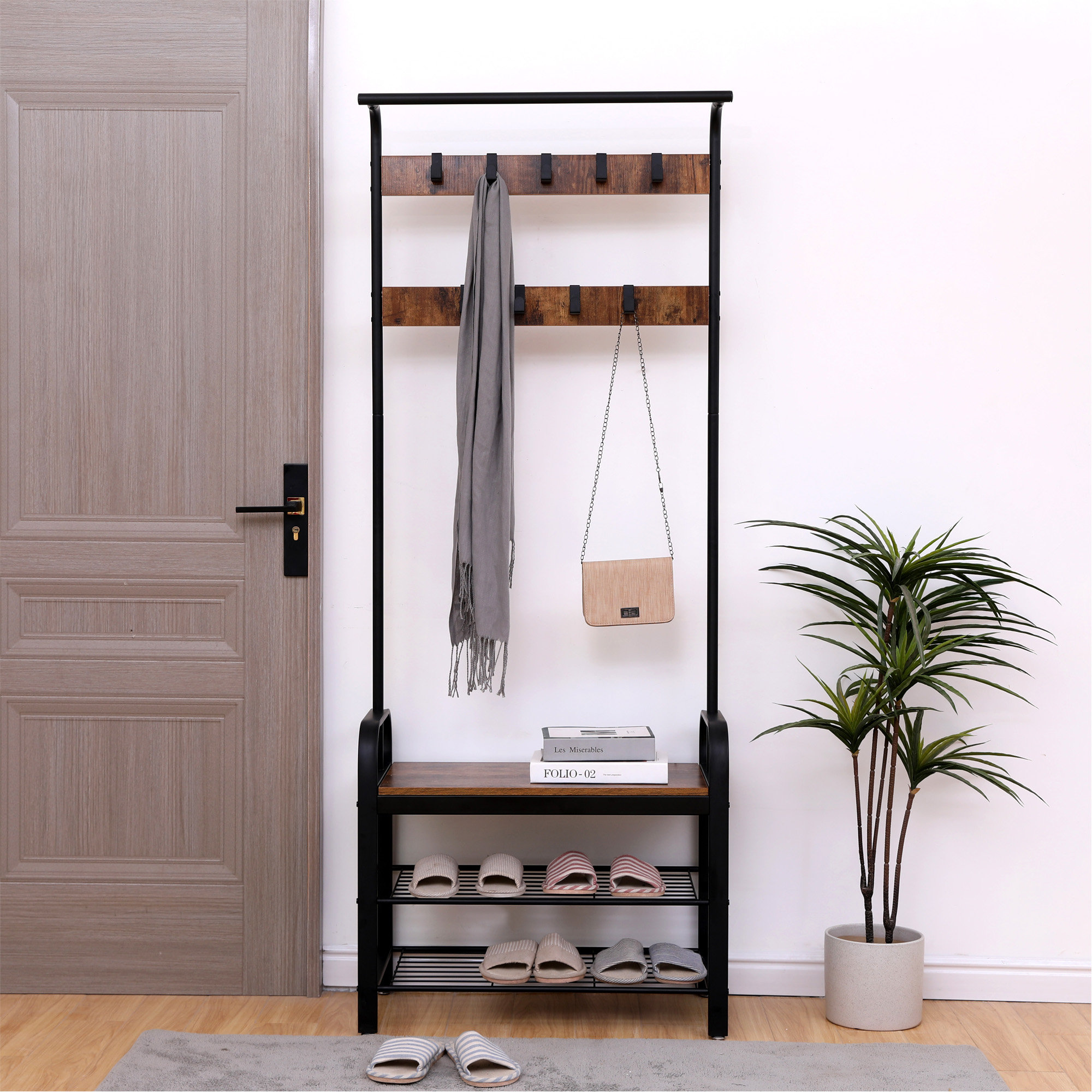 Ebern Designs Versatile Hall Tree With Integrated Shoe Bench And ...