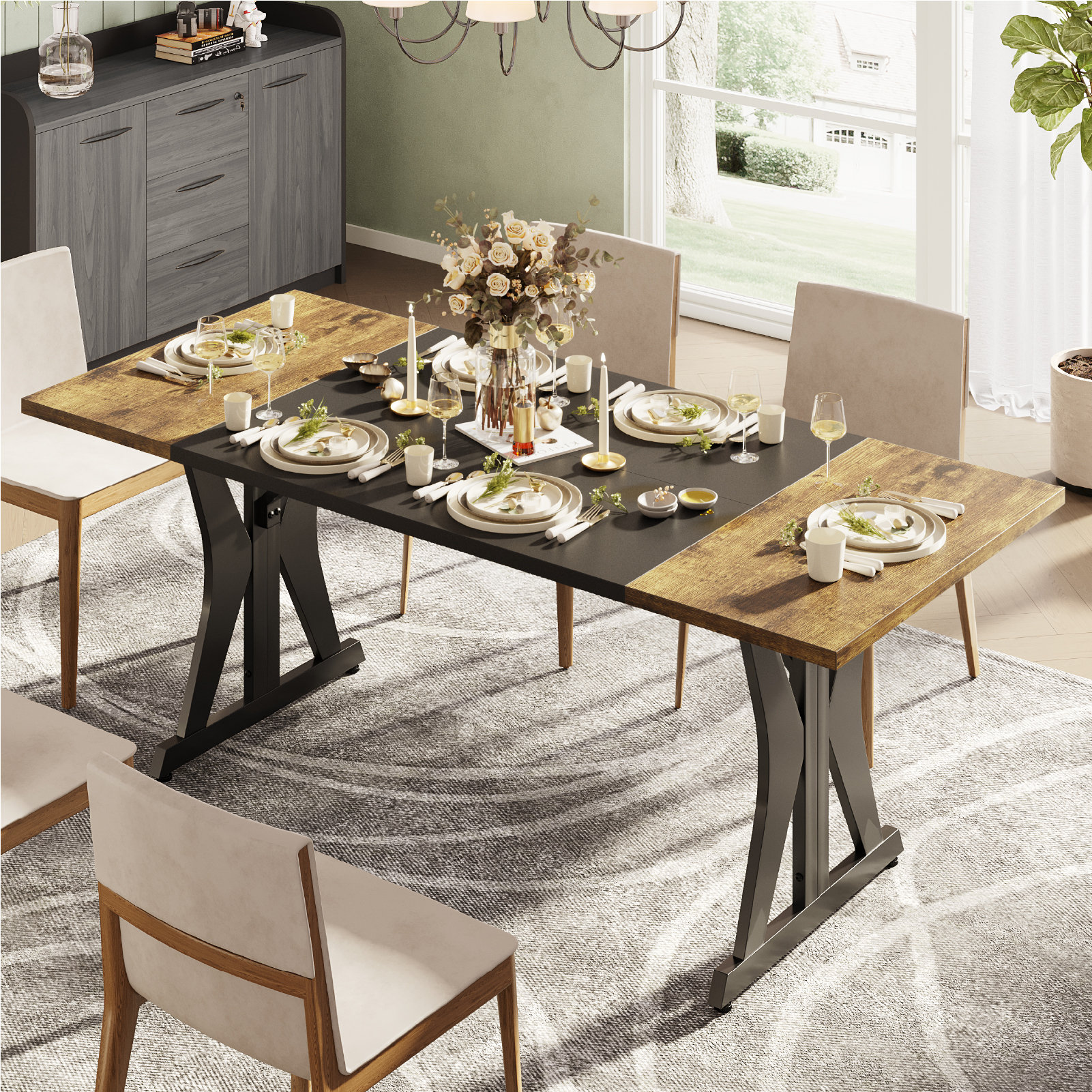 Domyhome 70.87'' Rectangle Dining Table For 6-8 People, Wooden Kitchen ...