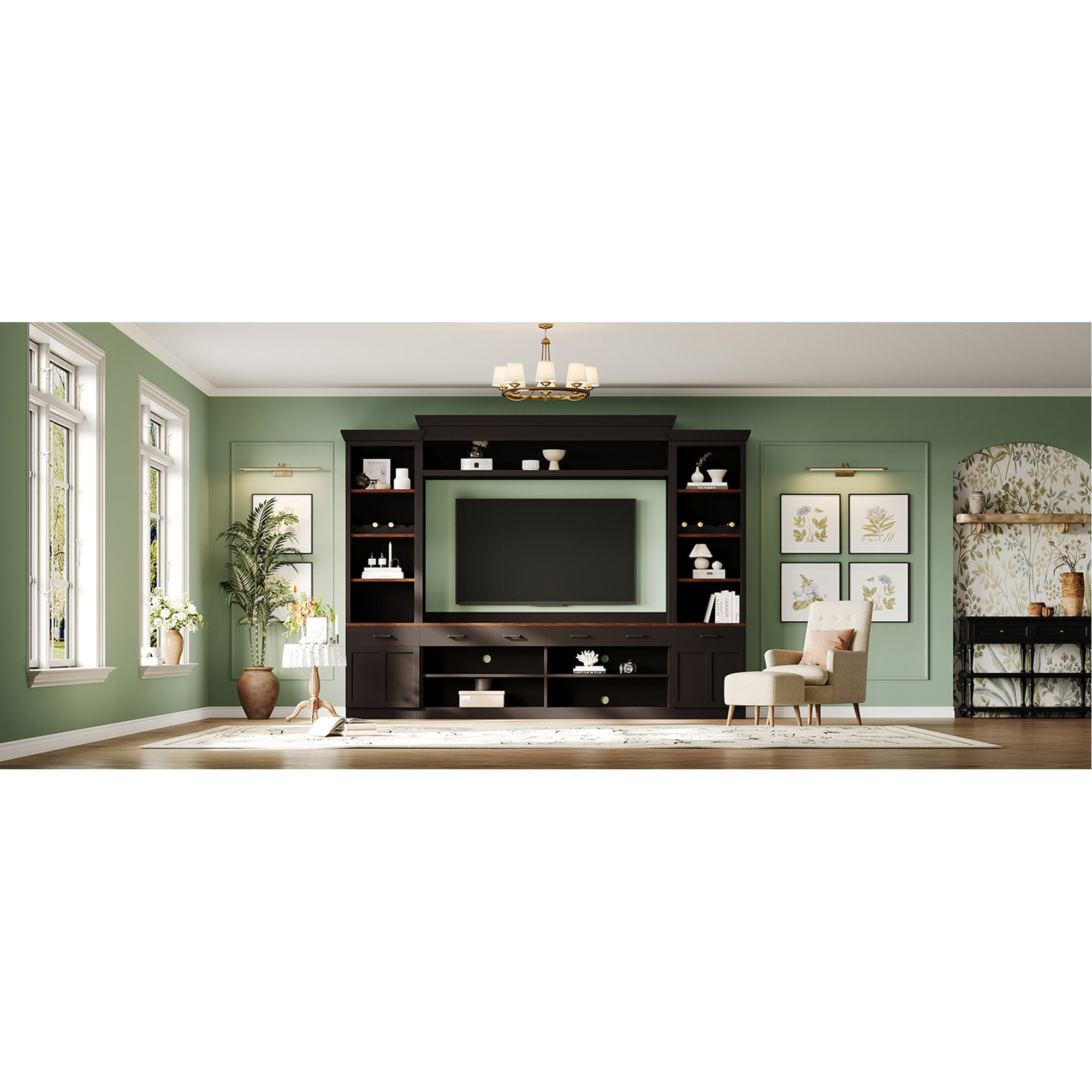 Ebern Designs Farmhouse 4-Piece Entertainment Wall Unit Set With ...