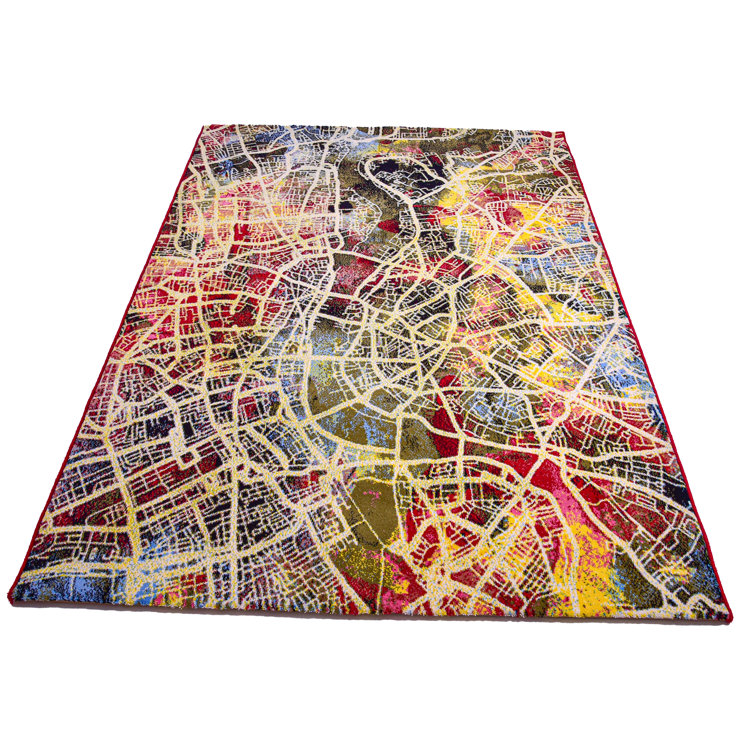 Williston Forge Nanticoke Map Wool Yellow/Red Rug | Wayfair.co.uk