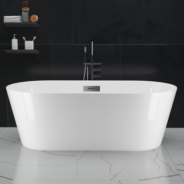 babevy Freestanding Bathtub, White Acrylic Streamline Stand Alone ...