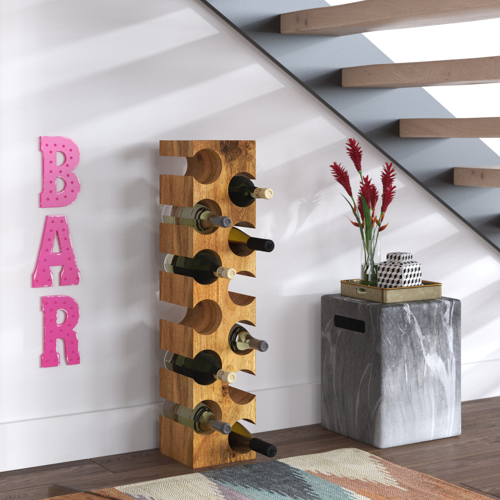 Wade Logan® Aristarchos 12 Bottle Solid Wood Floor Wine Bottle Rack in ...