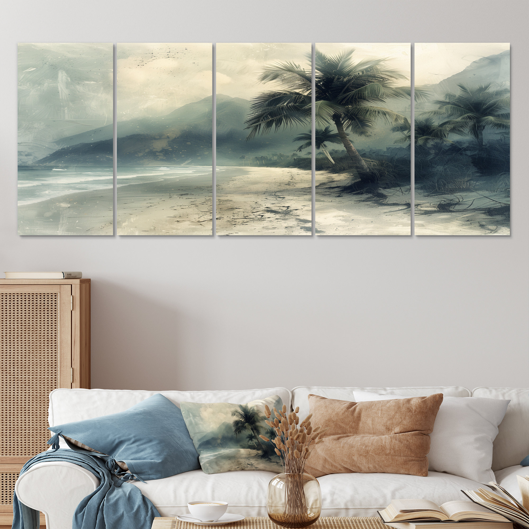 Design Art Monochrome Grey Palm Tree Tropical Oasis - Palms & Palm ...