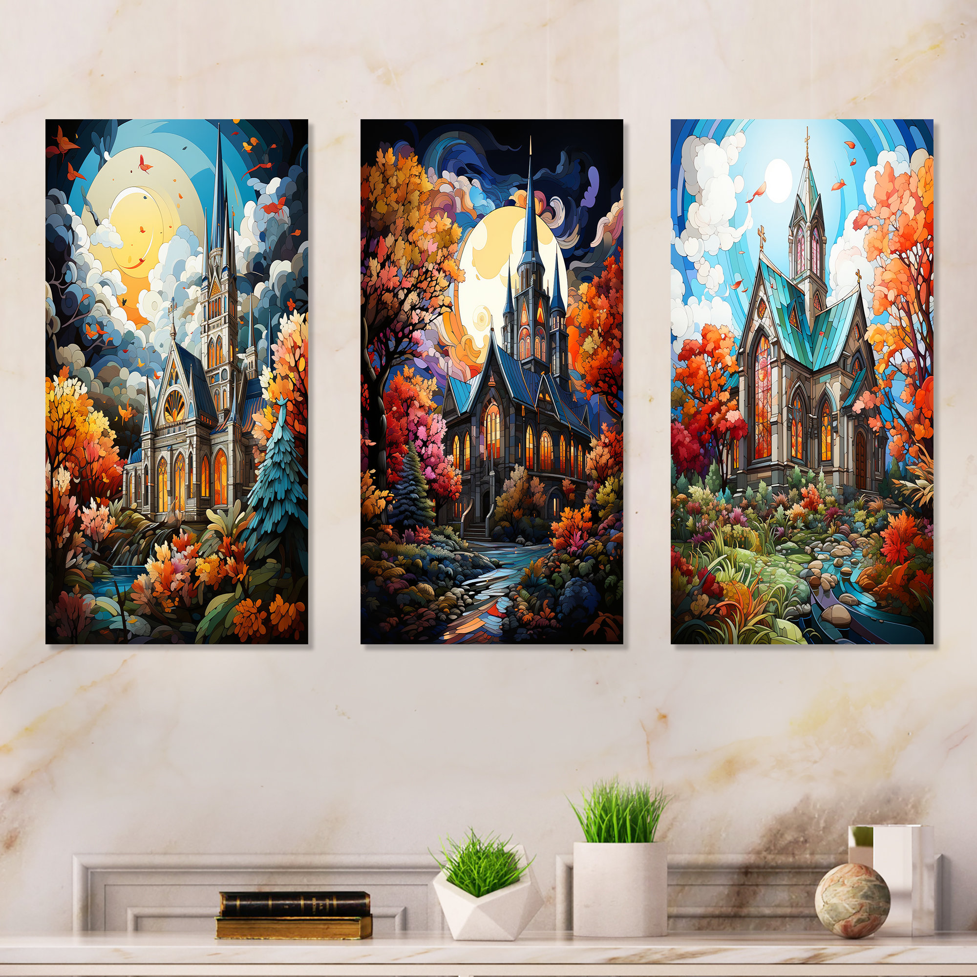 Lark Manor™ Pop Art Curch At Moon Landscape I - Church Canvas Prints ...