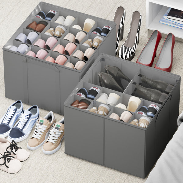 SpaceAid 2-Pack Foldable Shoe Organizer Bins For Closet, Adjustable ...